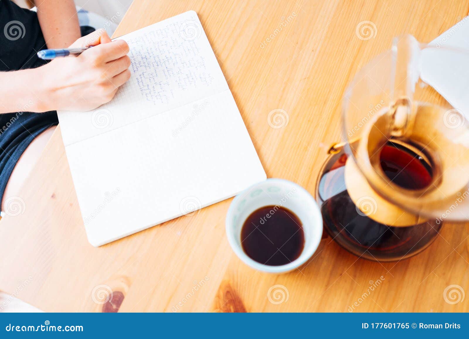 Writing in a Notepad with Coffee Stock Image - Image of hand, chemex ...