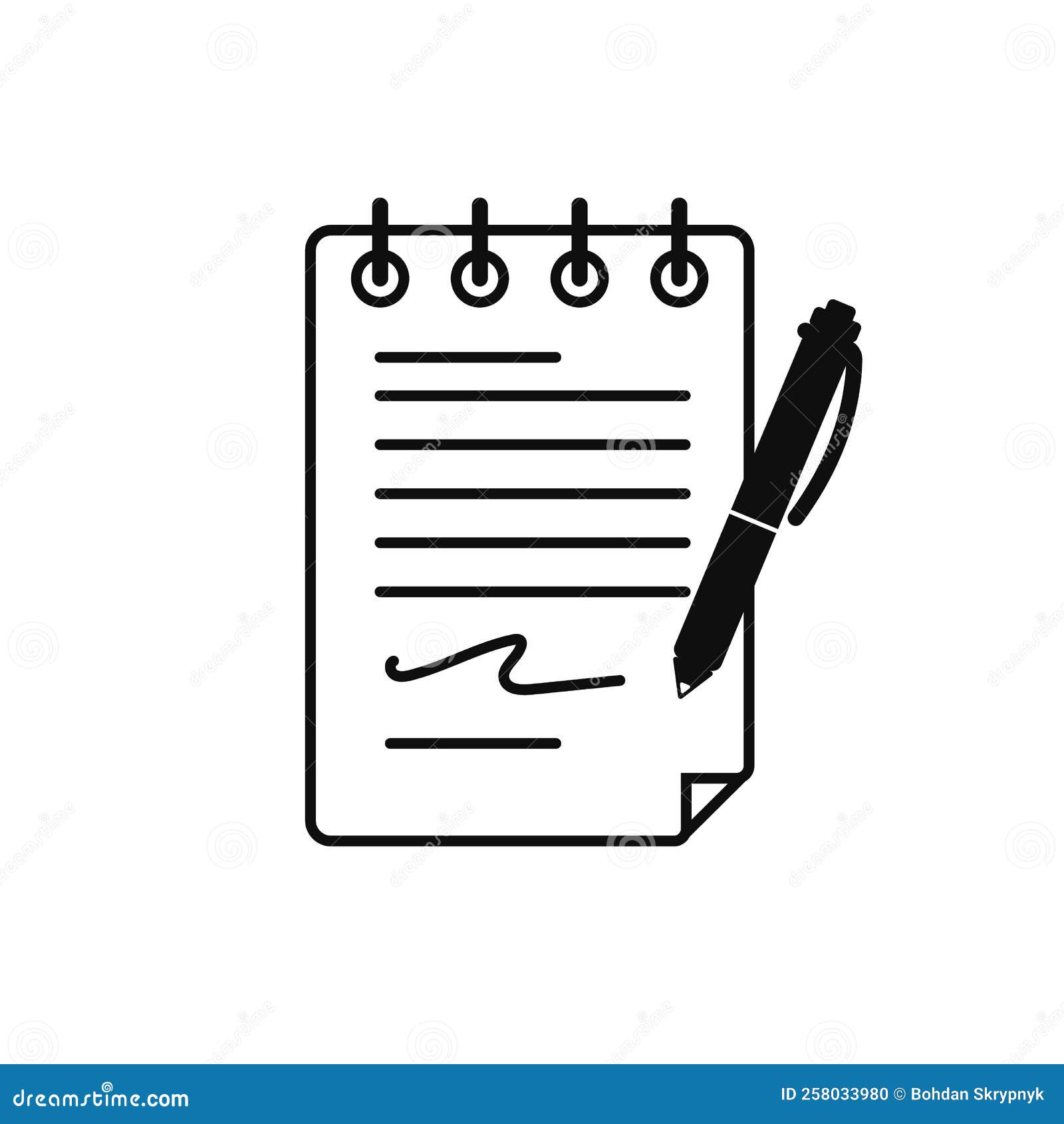 Writing Notes Icon. Black Note on Sheet of Diary with Pen Stock Vector ...