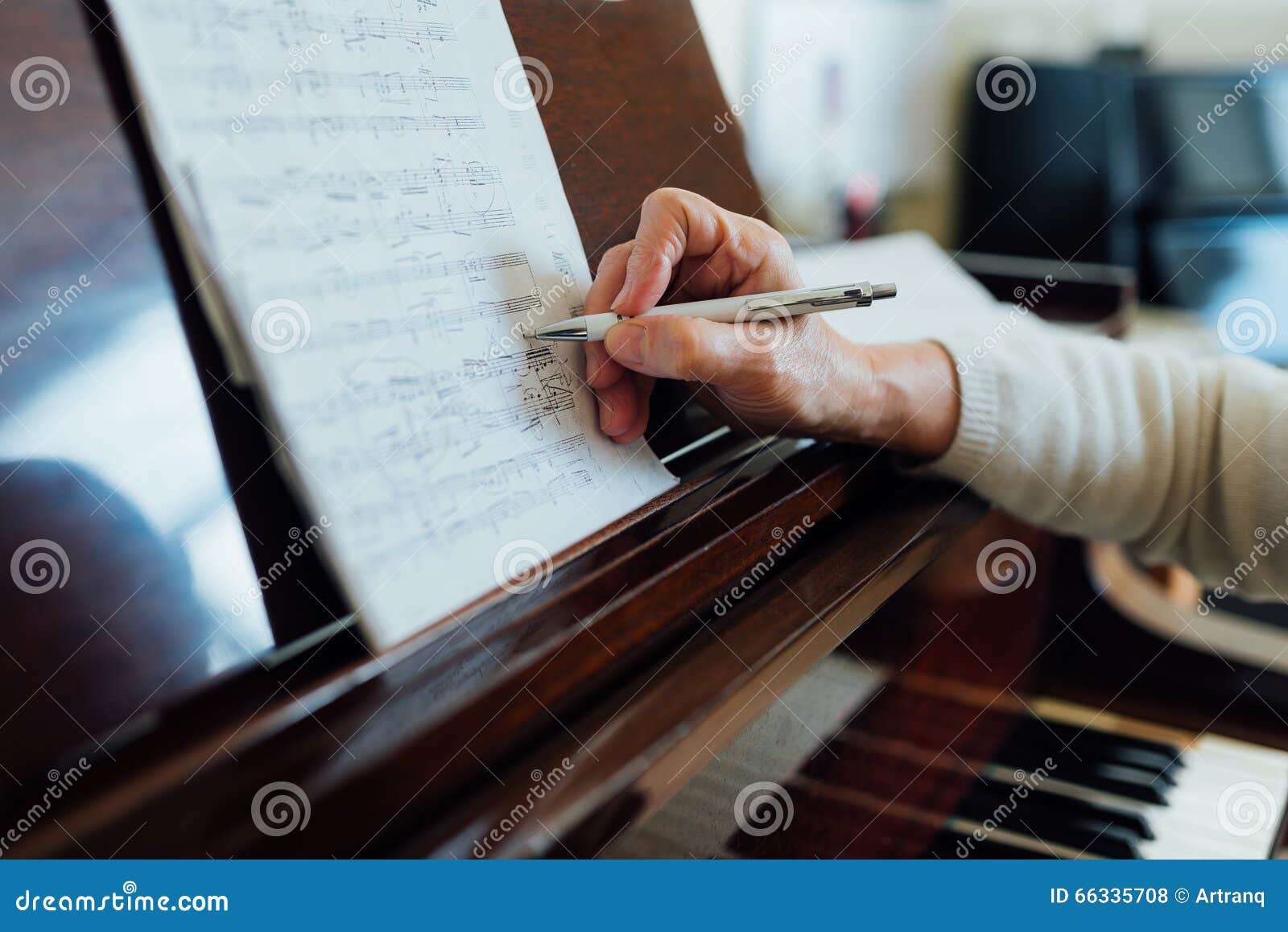 Writing Notes on Sheet Music Stock Photo - Image of wood, correct: 66335708