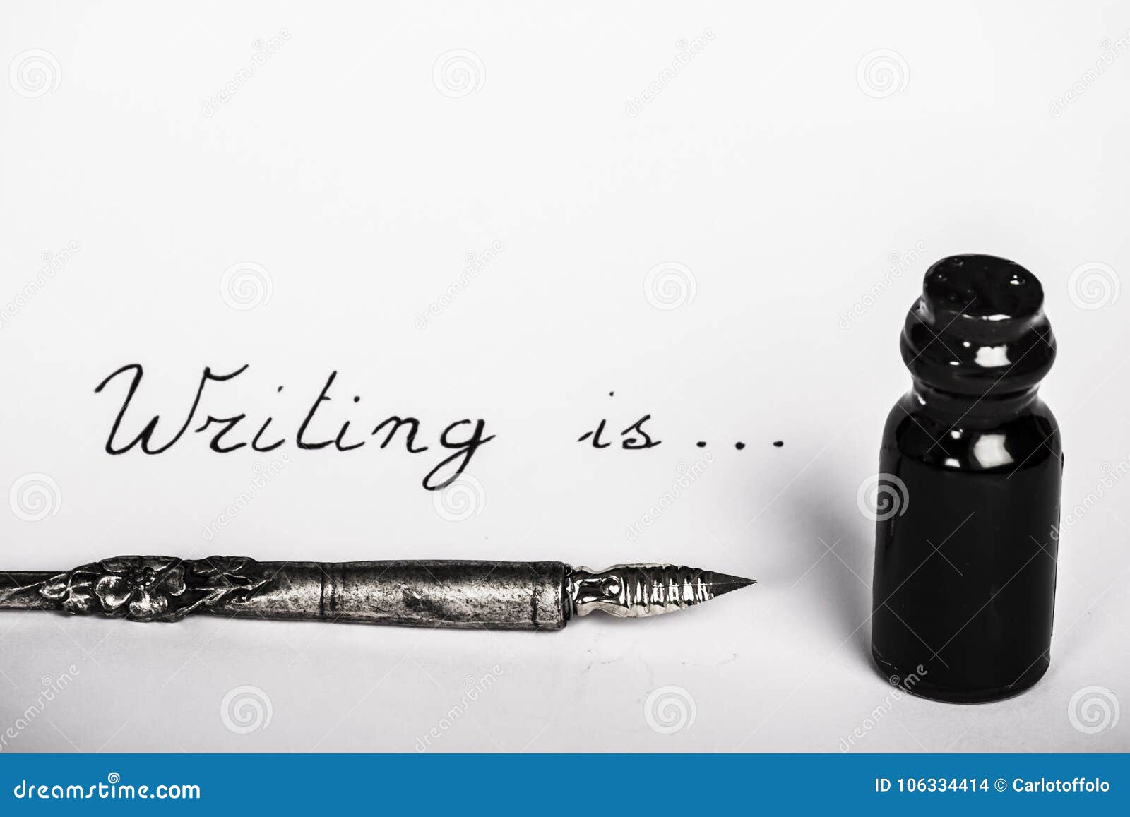 Writing is... with Old Pen and Ink Bottle Stock Photo - Image of ...