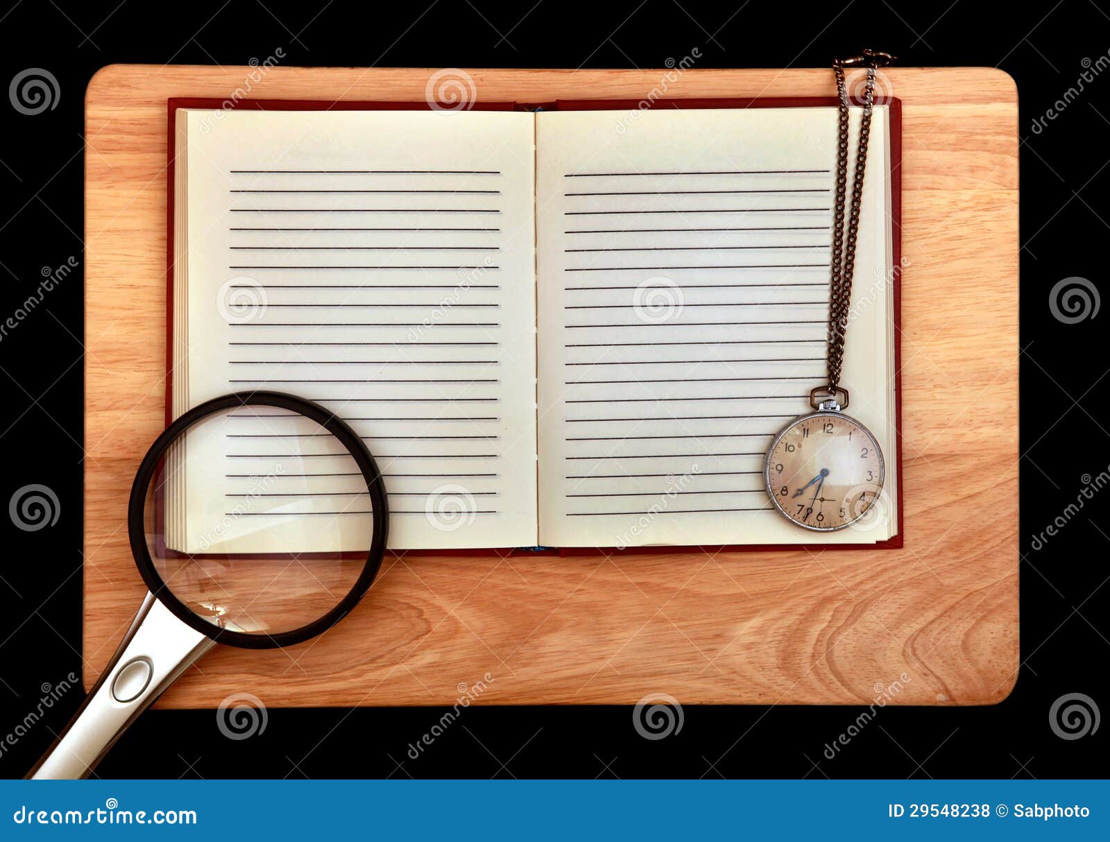 Writing Pad and Loupe and Watch Stock Photo - Image of indoors, board ...