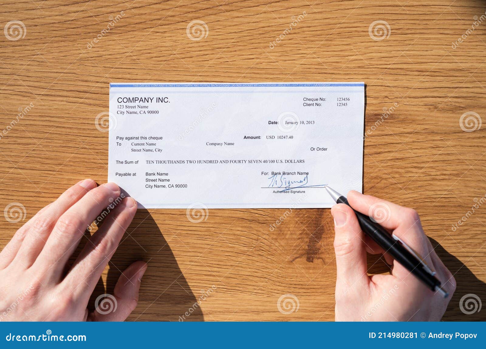 Writing Payroll Compensation Check Stock Image - Image of bankrupt ...