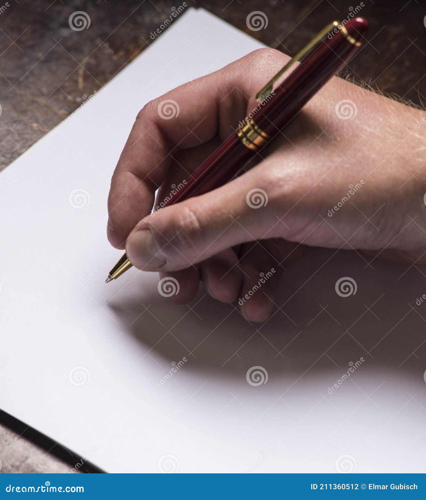 Writing pen on blank sheet stock photo. Image of human - 211360512