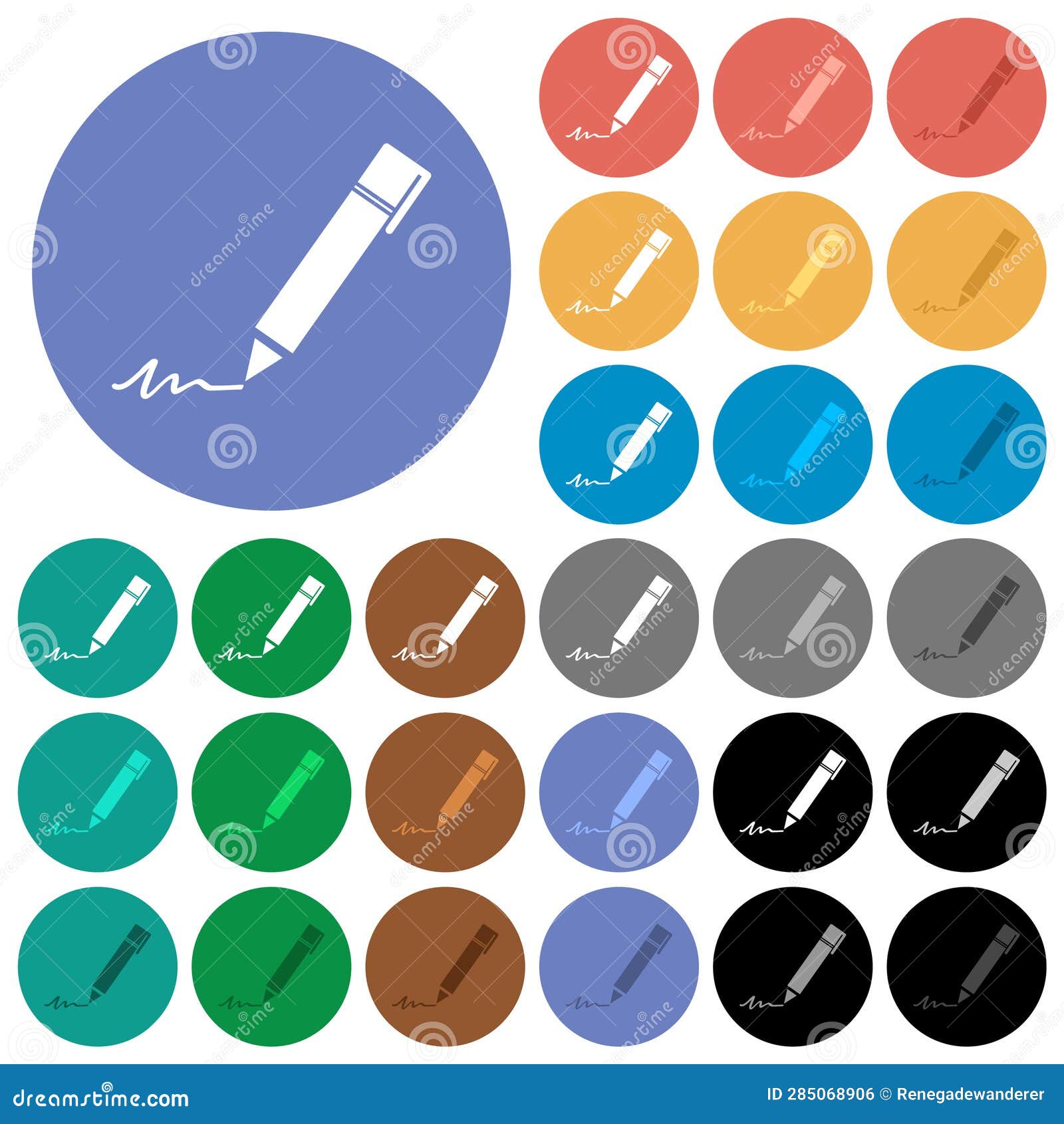 Writing Pen Round Flat Multi Colored Icons Stock Vector - Illustration ...