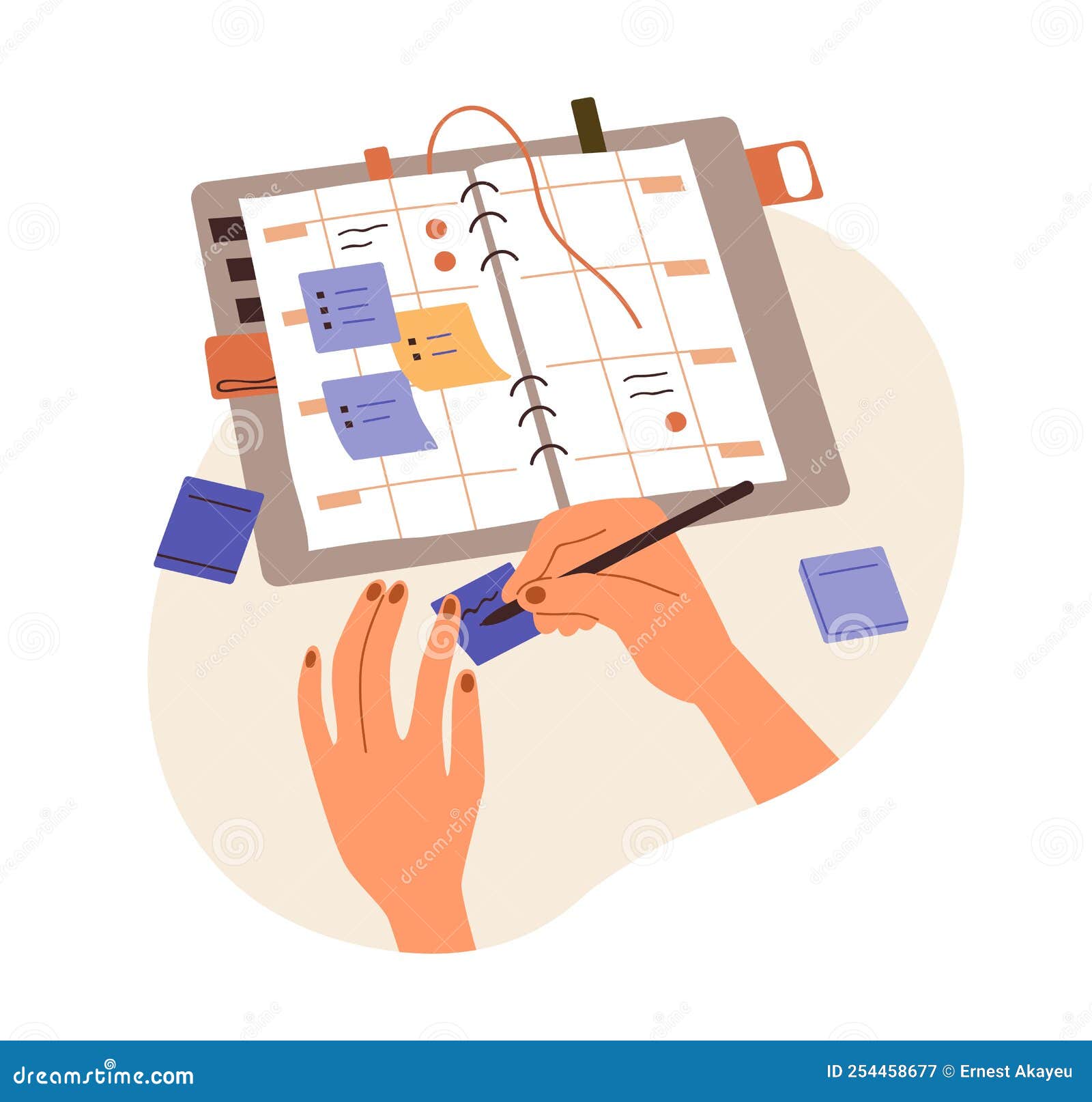 Writing Plans on Sticky Memo Notes, Making Schedule in Paper Planner ...