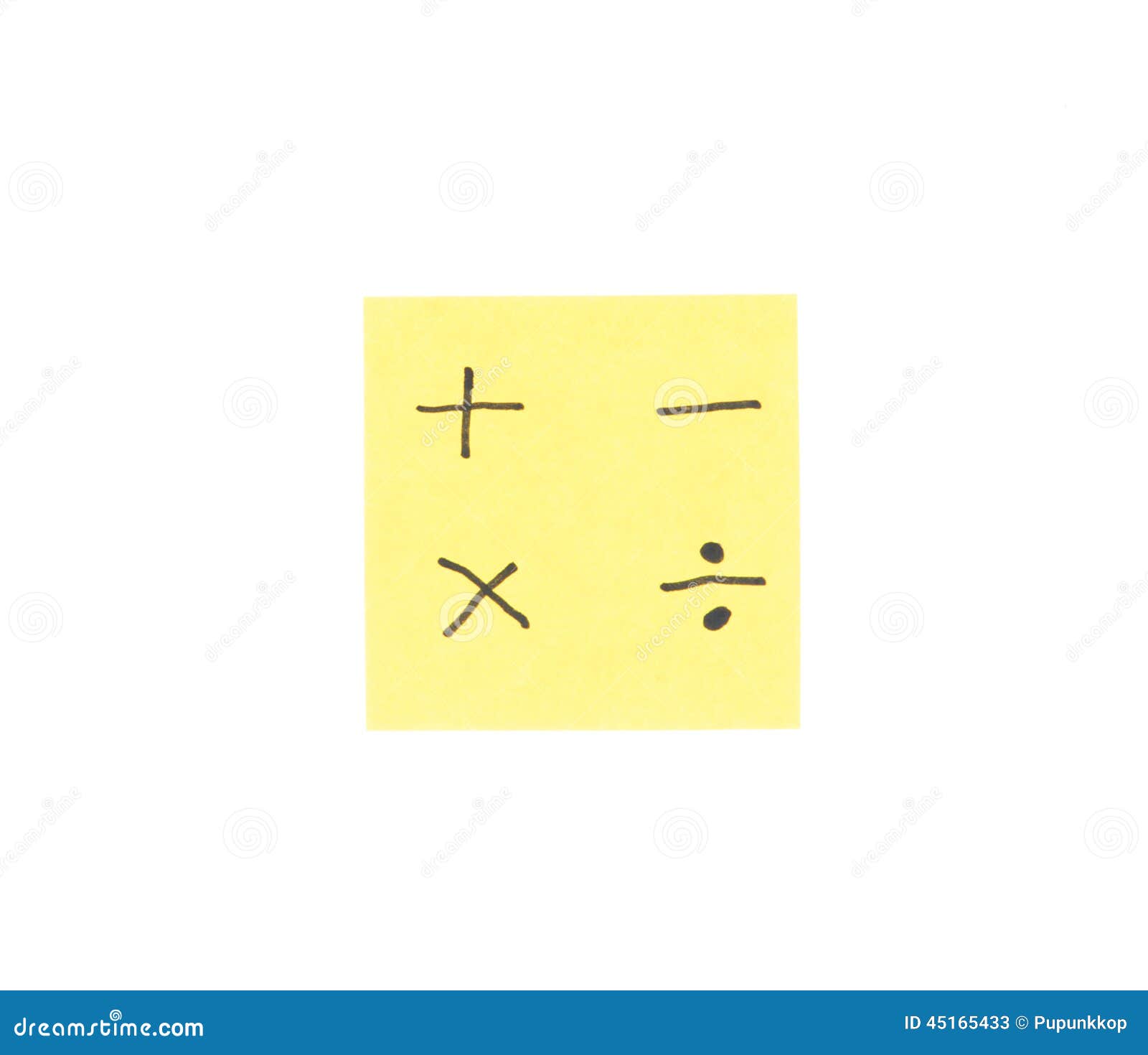 Writing Plus,minus,multiply and Divide Sign in Post it Note Stock Image ...