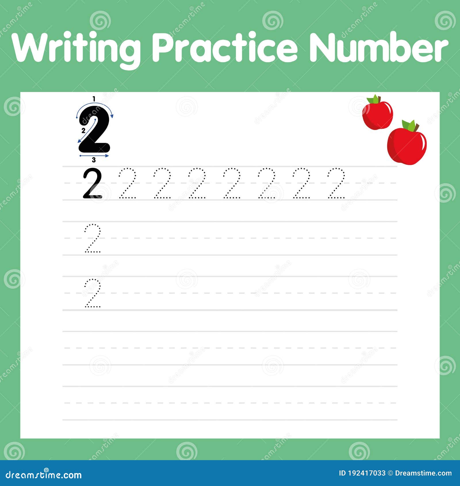 Writing Practice Number Two Stock Vector - Illustration of colorful ...
