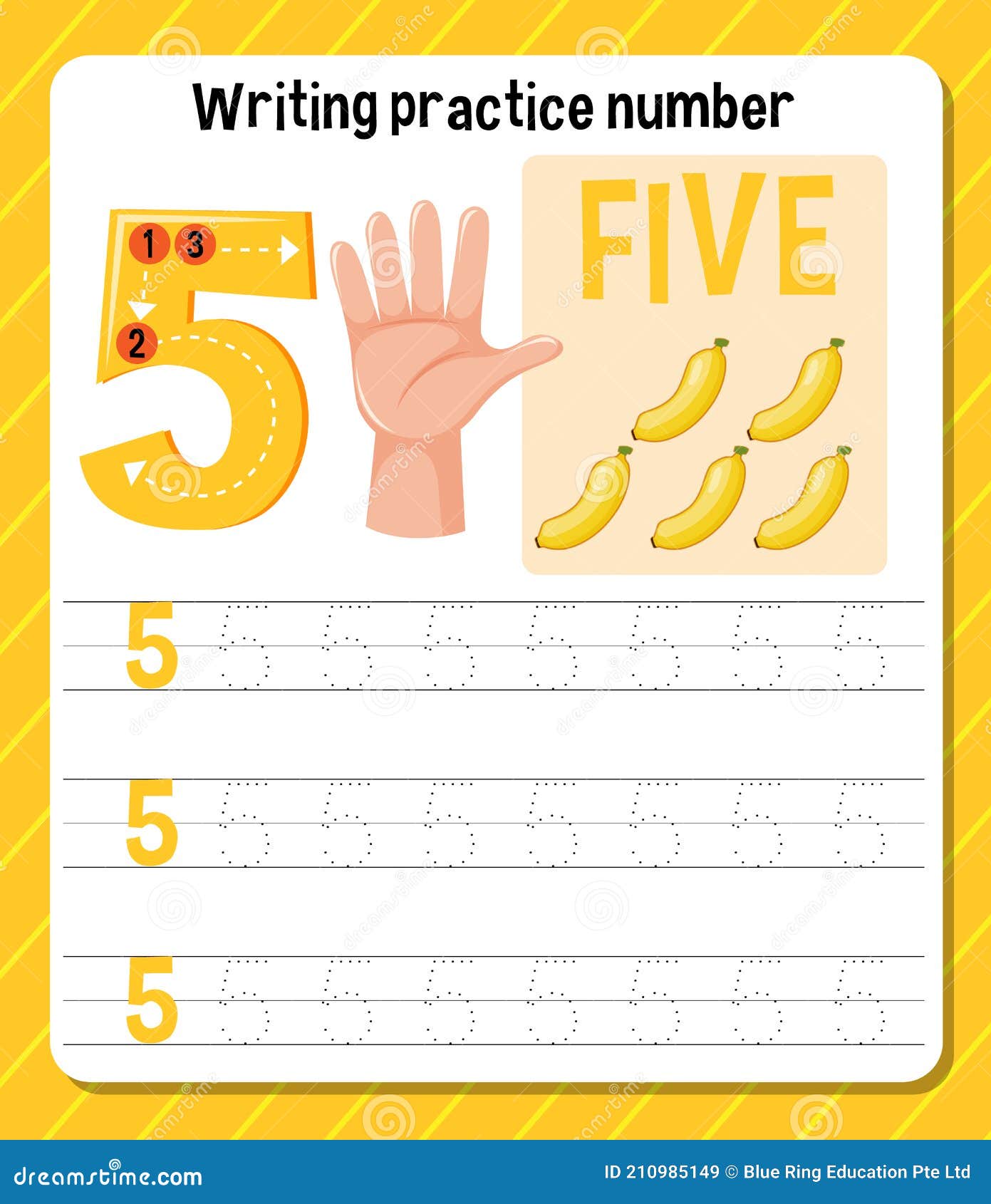Writing Practice Number 5 Worksheet Stock Vector - Illustration of ...