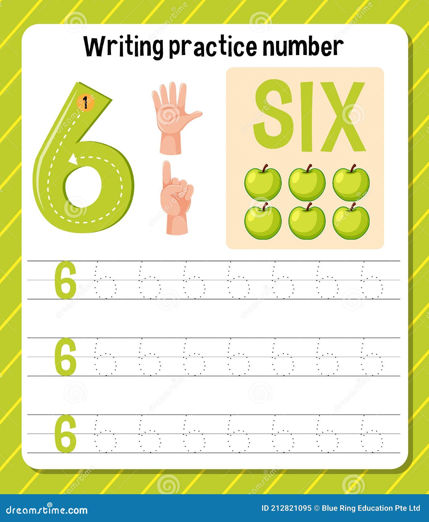 Writing Practice Number 6 Worksheet Stock Vector - Illustration of ...