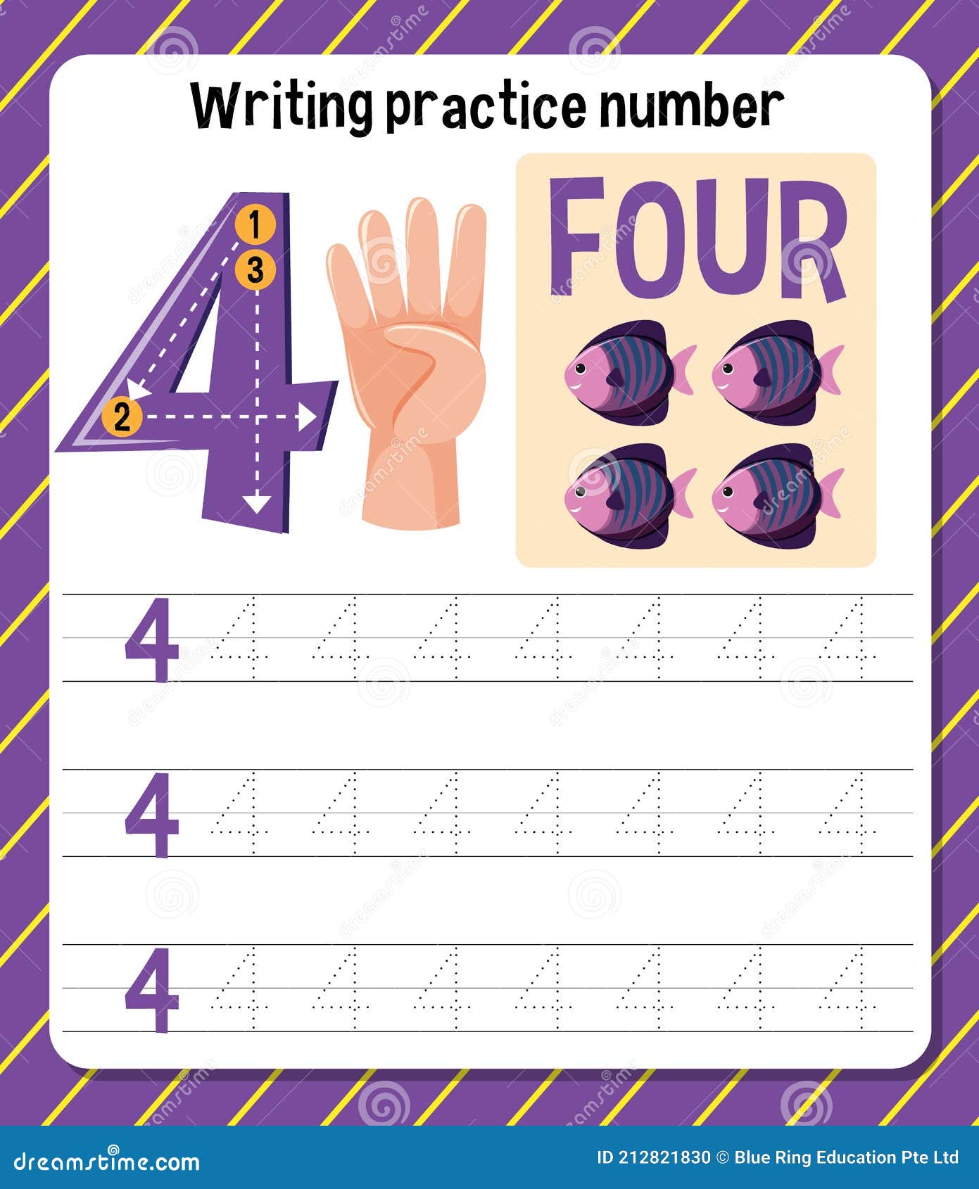 Writing Practice Number 4 Worksheet Stock Vector - Illustration of ...