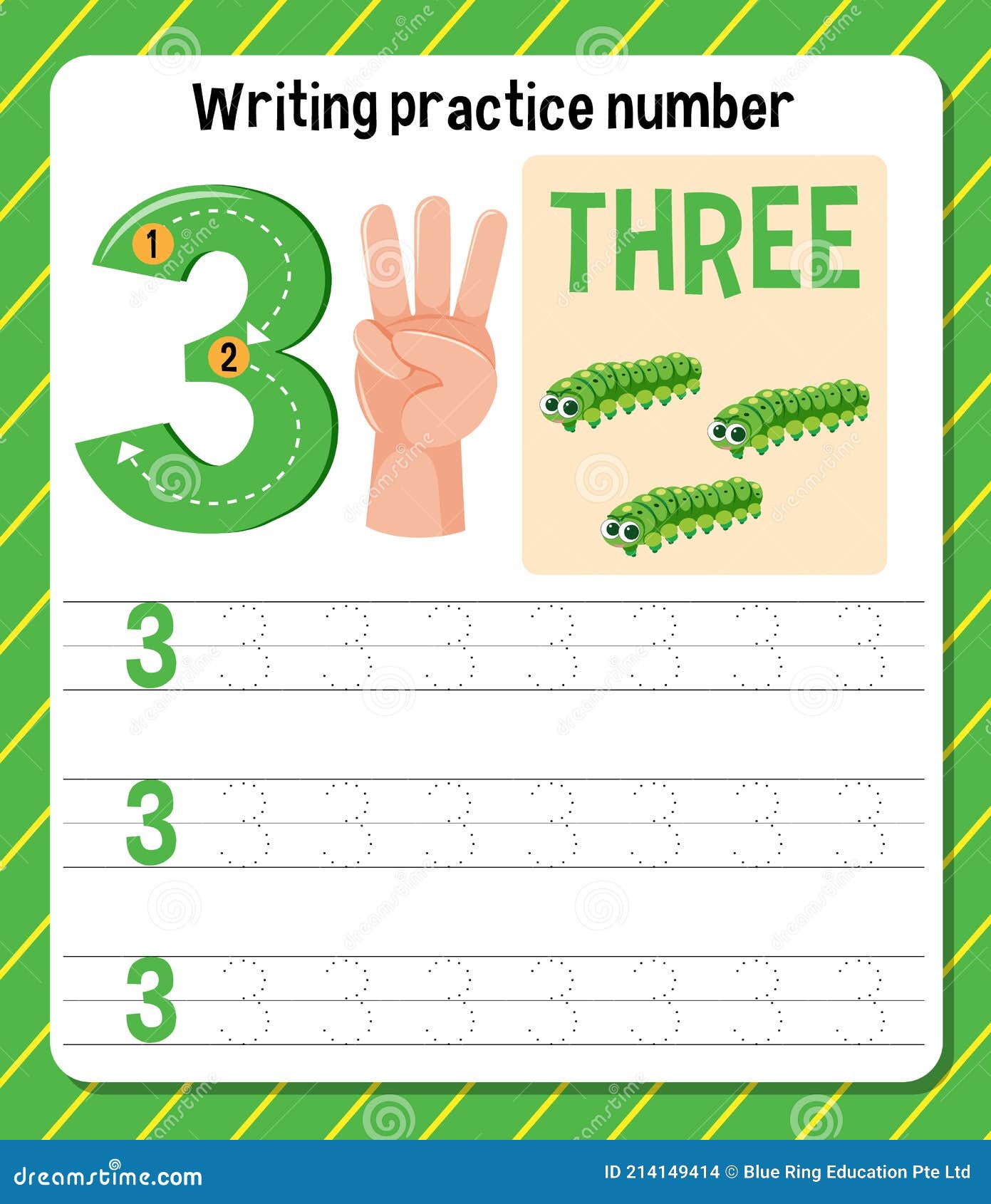 Writing Practice Number 3 Worksheet Stock Vector - Illustration of font ...