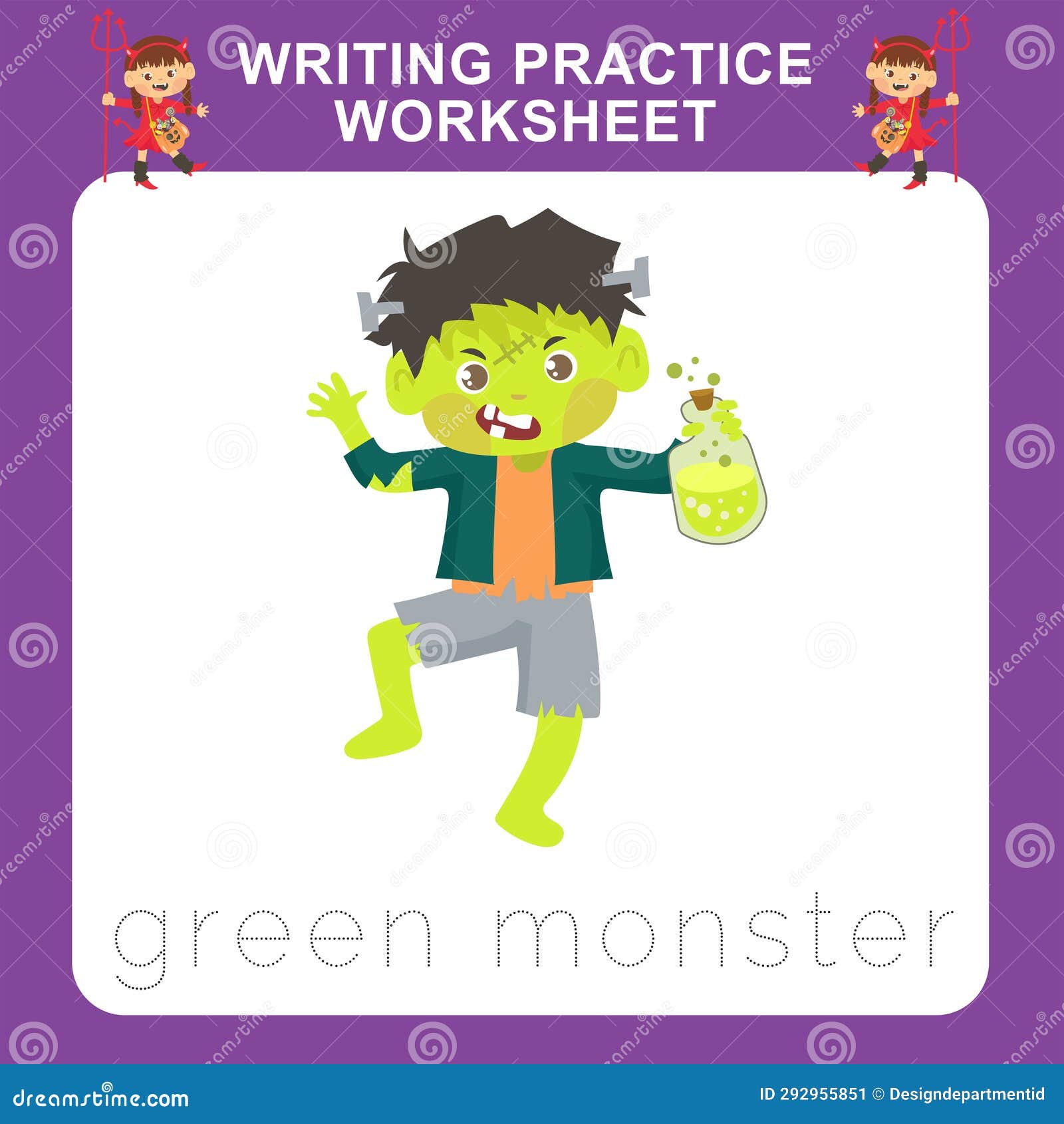 Halloween Writing Practice Worksheet Stock Vector - Illustration of ...
