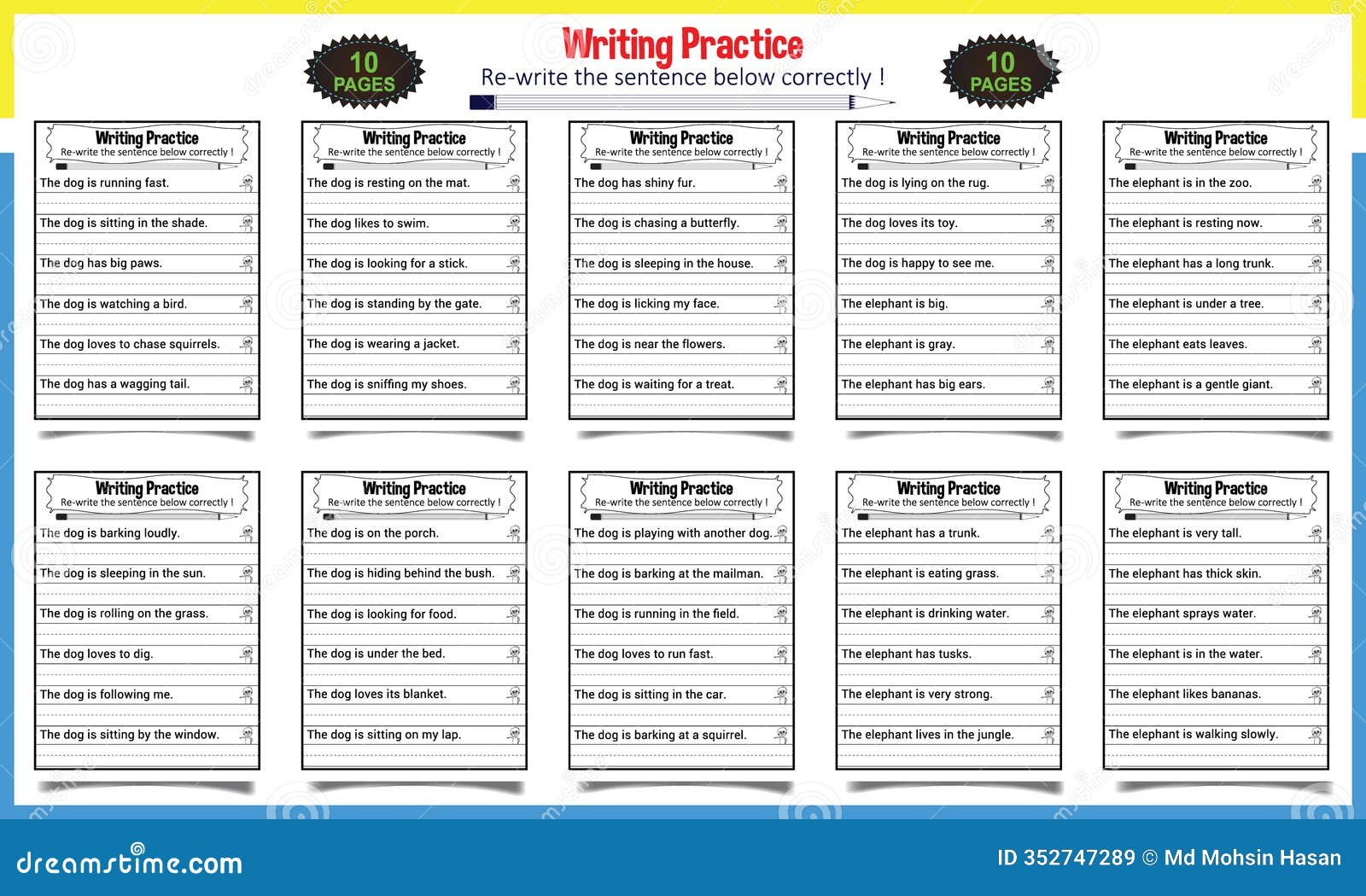 Practice Sentence Worksheet For Children Cartoon Vector | CartoonDealer ...