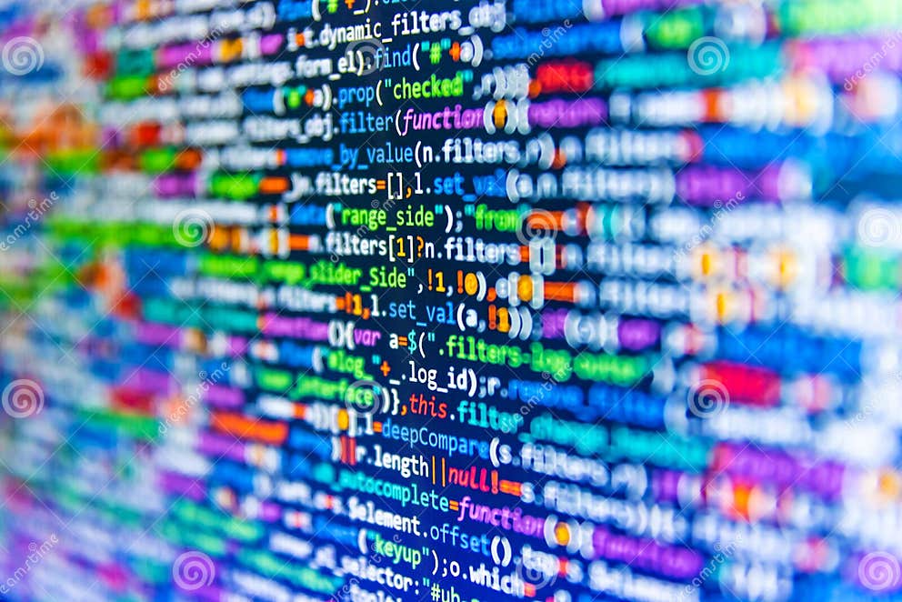 Writing Program Code on Computer. Closeup Developing Programming and Coding Technologies ...