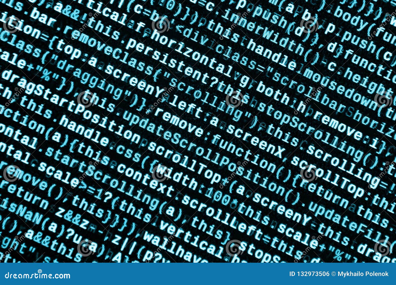 Writing Programming Code on Laptop. Digital Binary Data on Computer ...