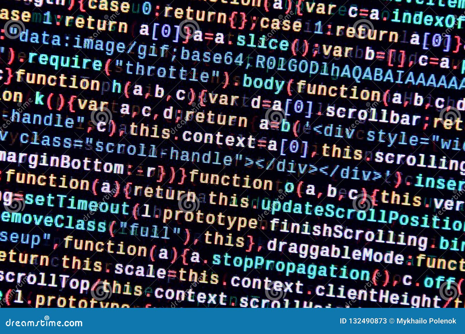 Writing Programming Code on Laptop. Digital Binary Data on Computer ...