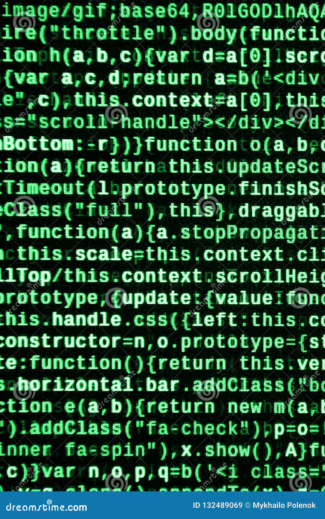 Writing Programming Code on Laptop. Digital Binary Data on Computer ...