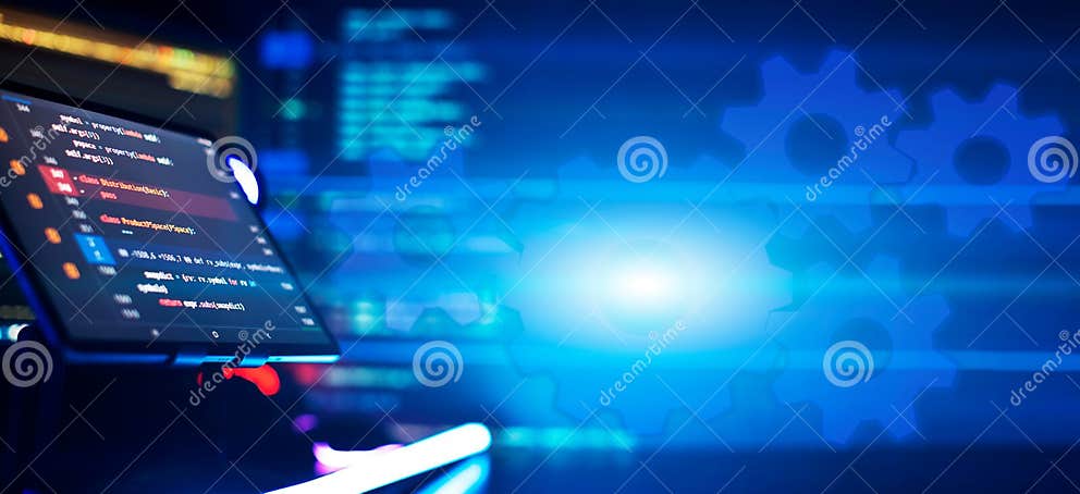 Writing Programming Code on Laptop. Software Source Code. Programming ...