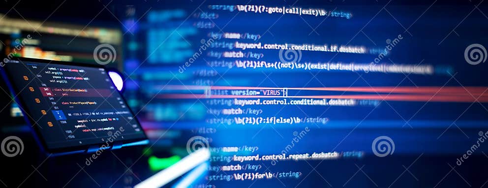 Writing Programming Code on Laptop. Software Source Code. Programming Code. Abstract it ...