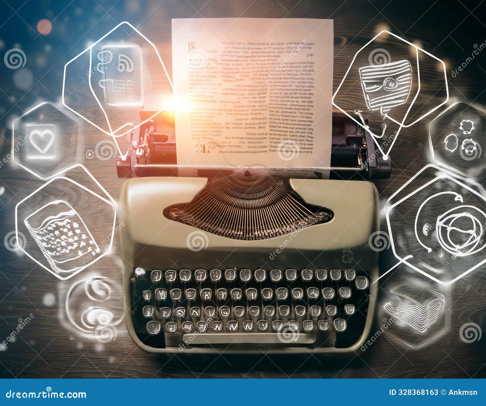Writing and Publishing an Article, Featuring Elements Like a Typewriter ...