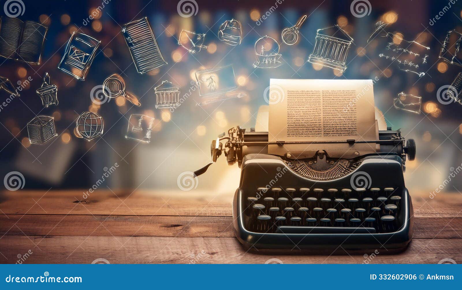 Writing and Publishing an Article, Featuring Elements Like a Typewriter ...