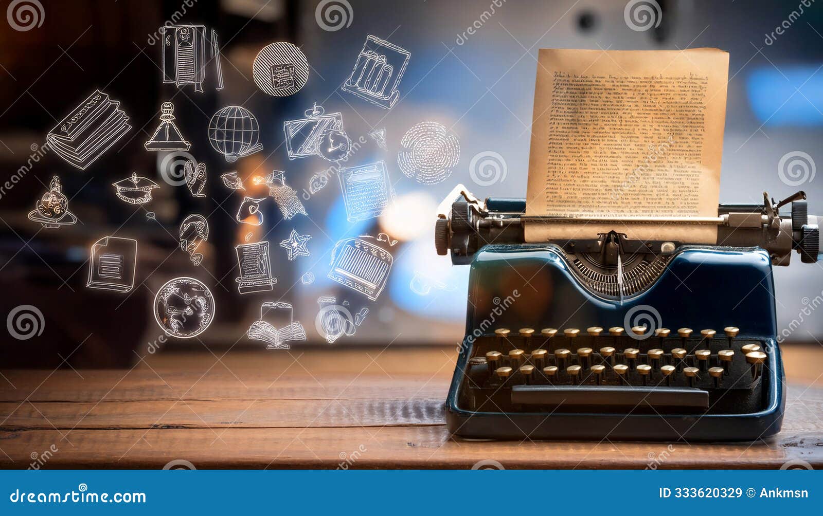 Writing and Publishing an Article, Featuring Elements Like a Typewriter ...