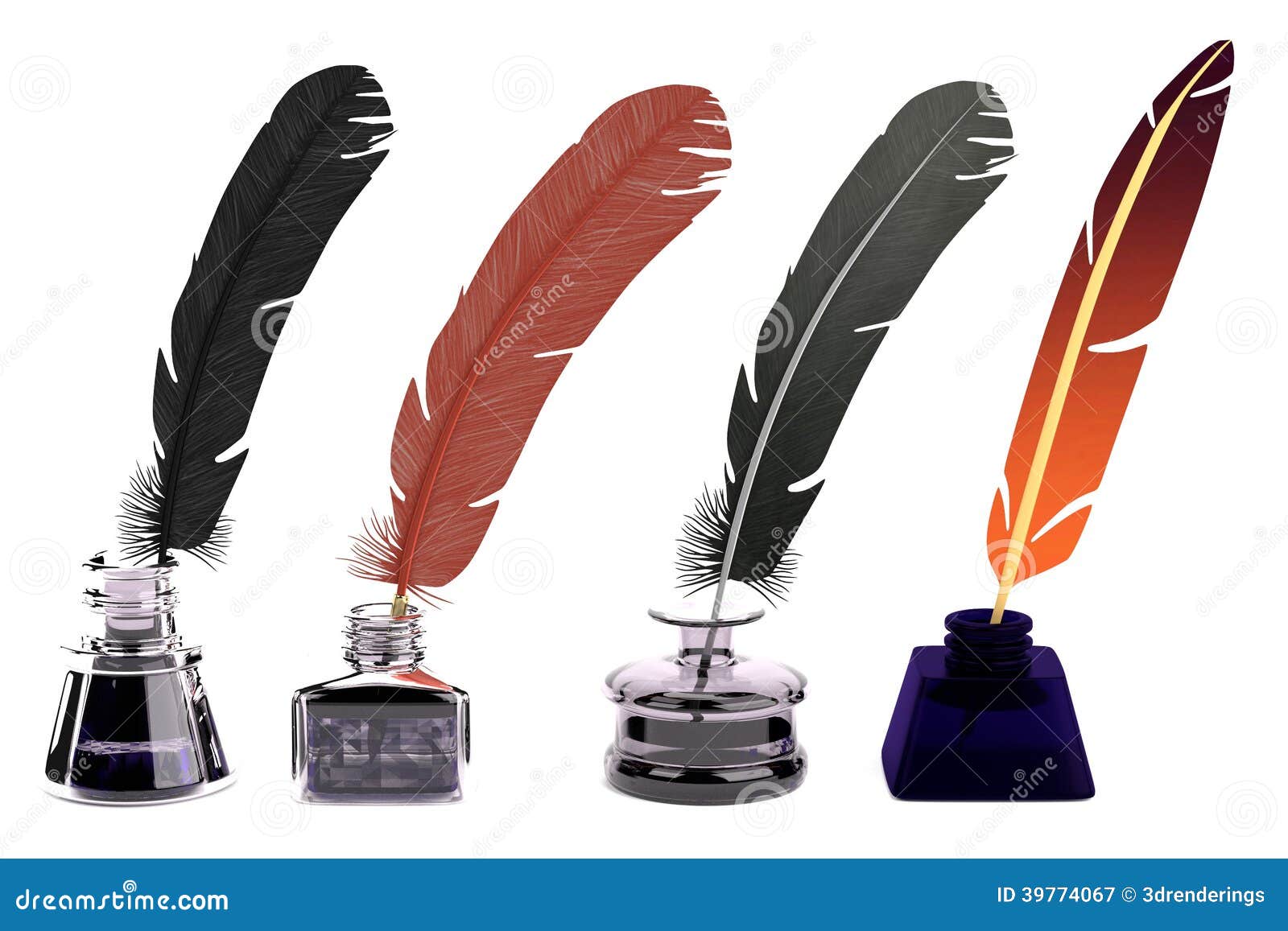 Writing Quills with Inkpots Stock Illustration - Illustration of model ...