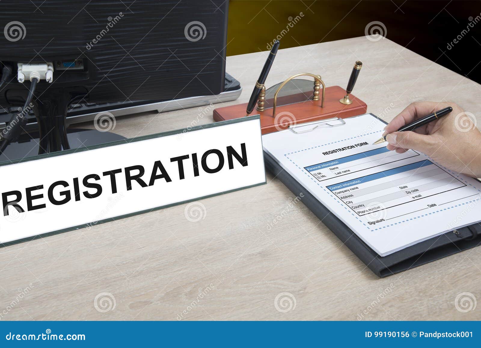 Writing into Registration Form. Stock Photo - Image of label, business ...