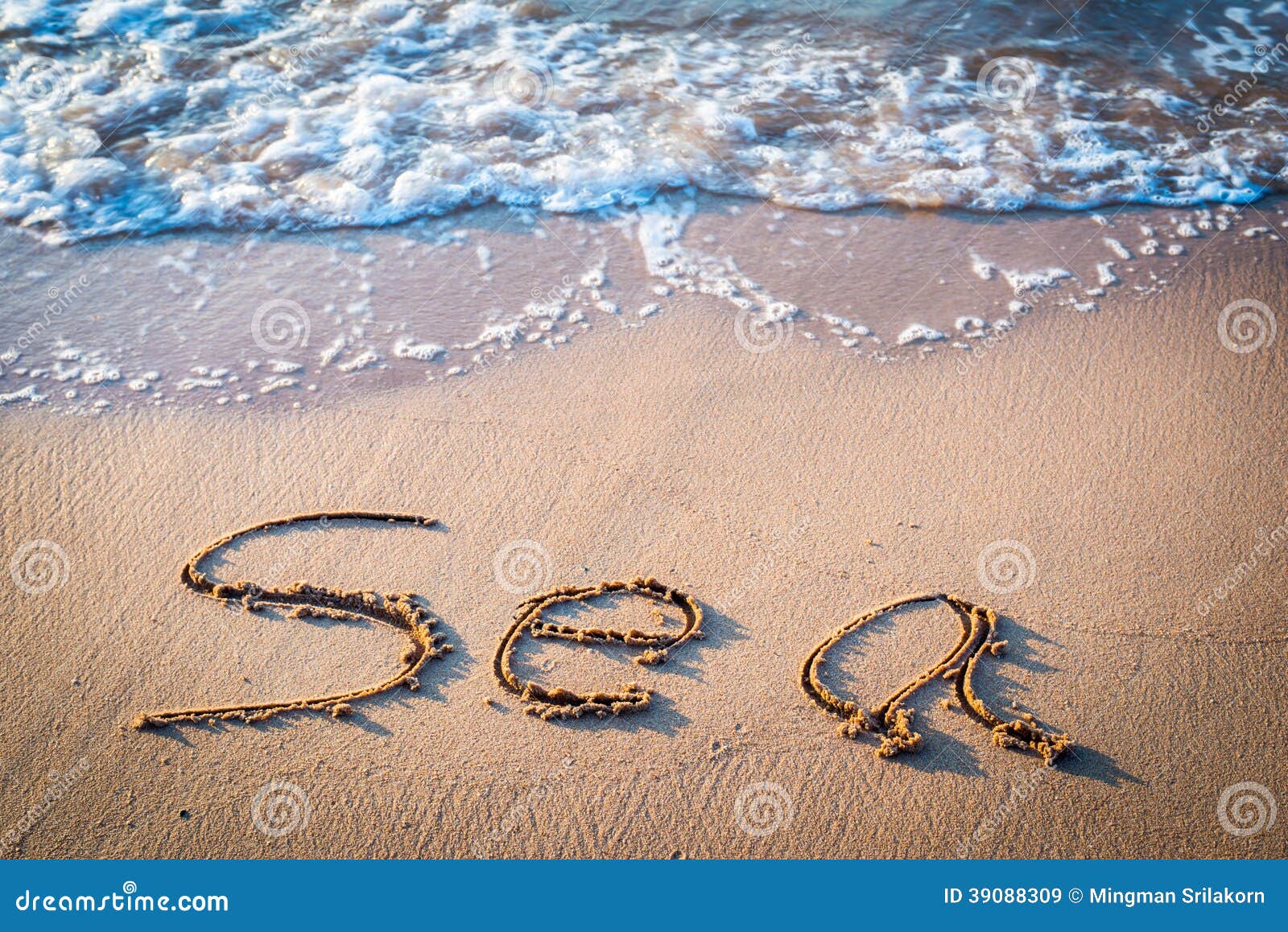 Writing Sea on the Beach stock image. Image of horizontal - 39088309