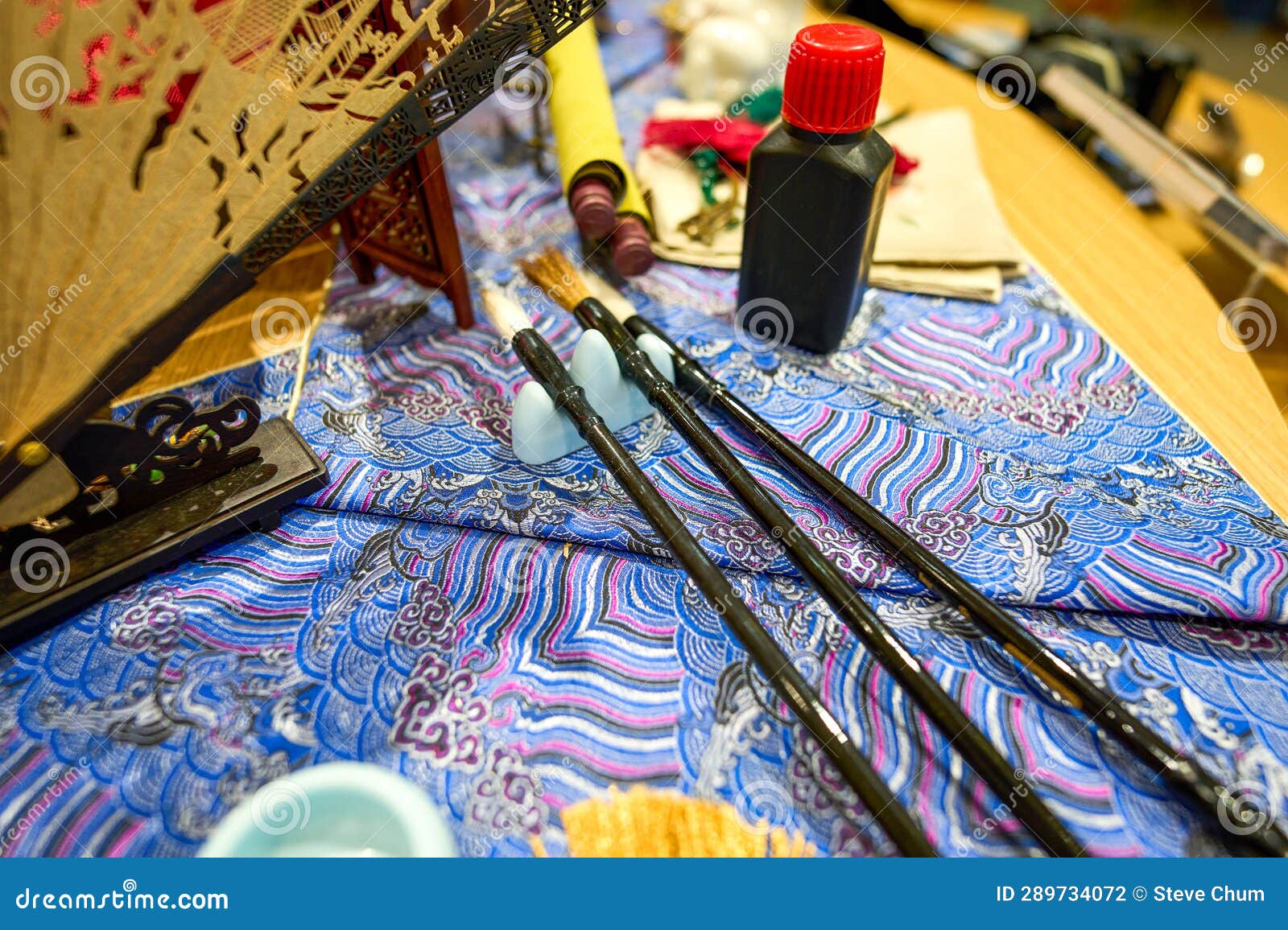 Writing Tools on the Desk of a Chinese Calligrapher, the Four Treasures ...