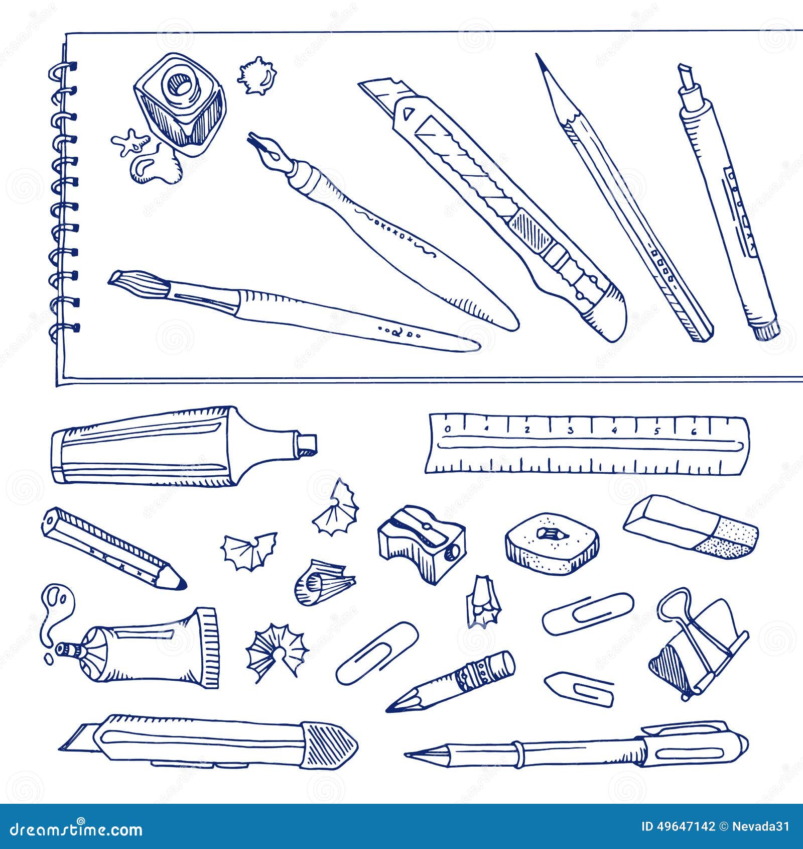 Writing Tools - Handdrawn Set Stock Illustration - Illustration of ...