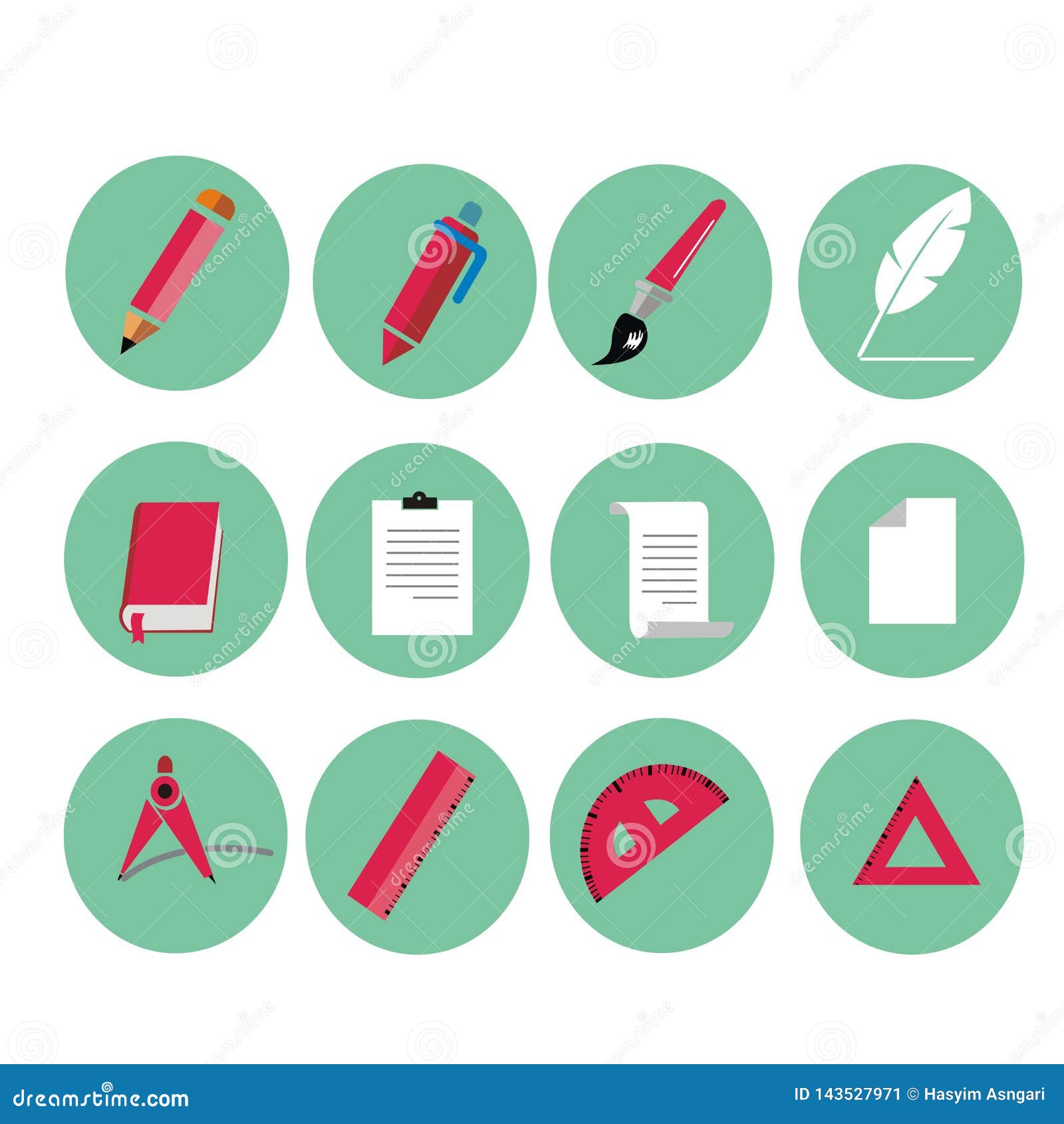 Writing tools icon set stock illustration. Illustration of office ...