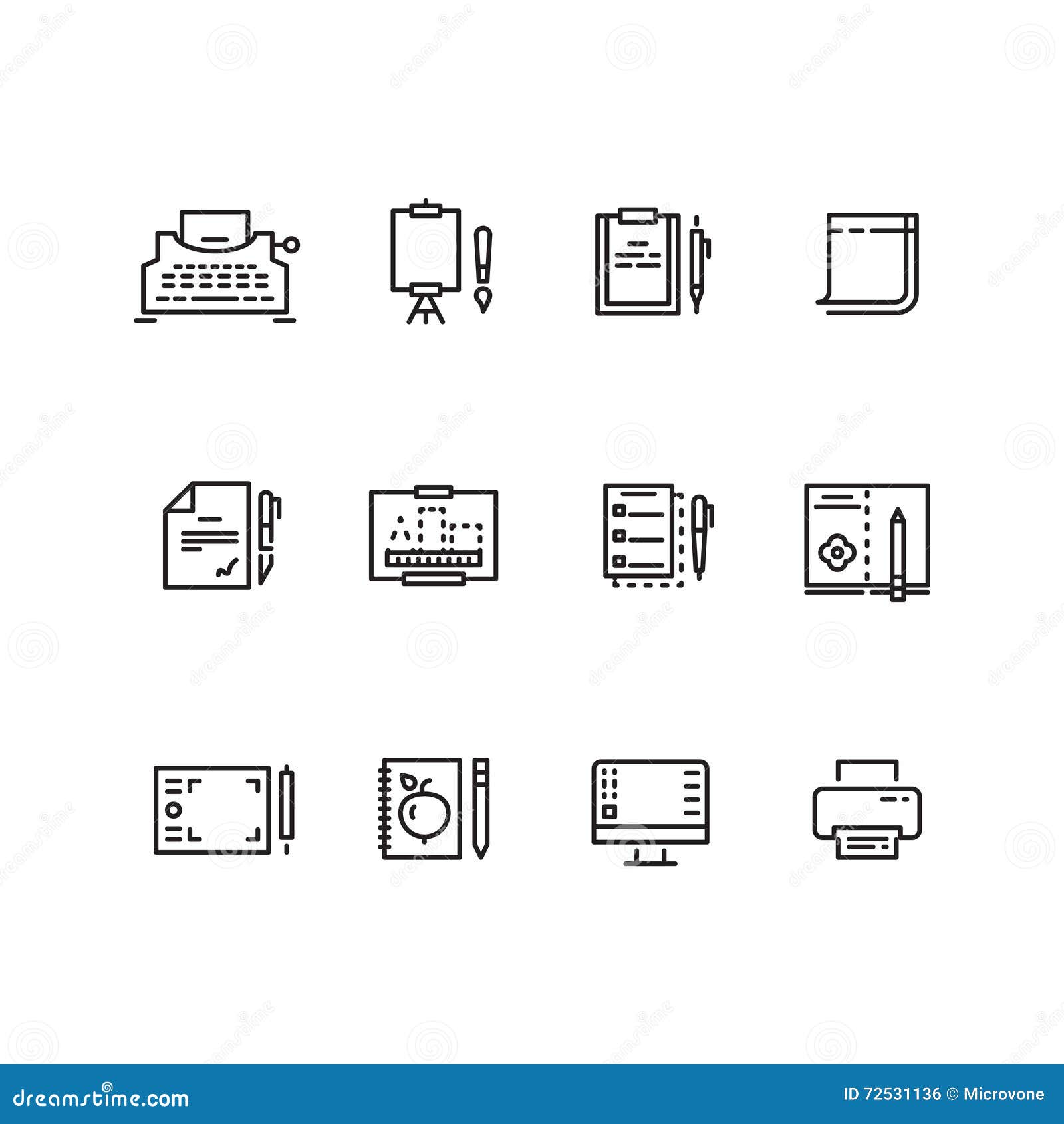 Writing tools linear icons stock vector. Illustration of design - 72531136