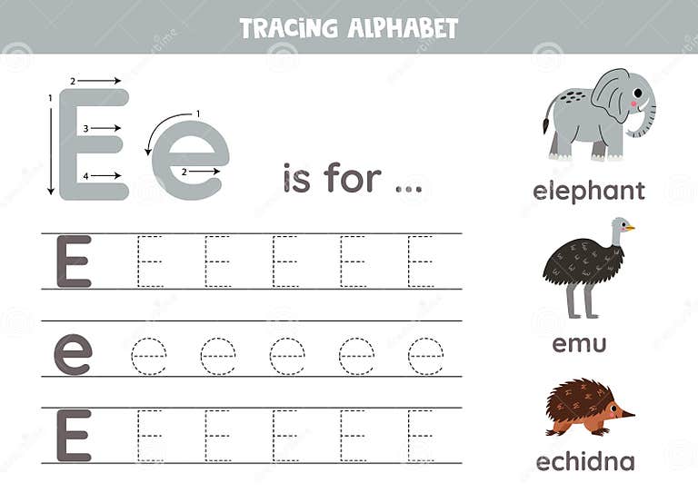 Writing Uppercase and Lowercase Letter E. Printable Worksheet. Cute ... Writing Uppercase and Lowercase Letter E. Printable Worksheet. Cute ...