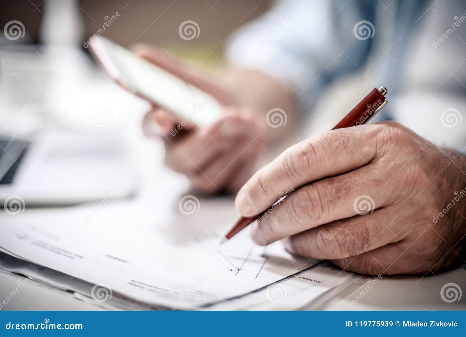 Writing and Using Mobile Phone. Stock Image - Image of copy, adult ...