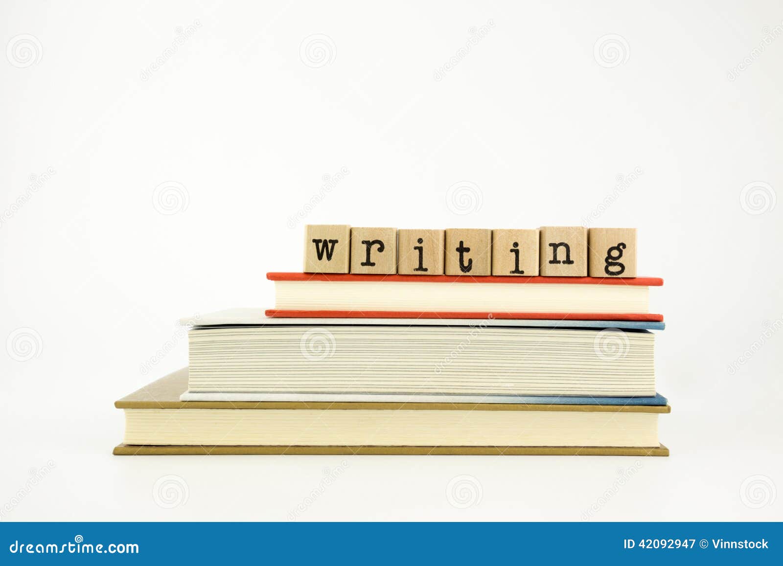 Writing Word on Wood Stamps and Books Stock Image - Image of education ...