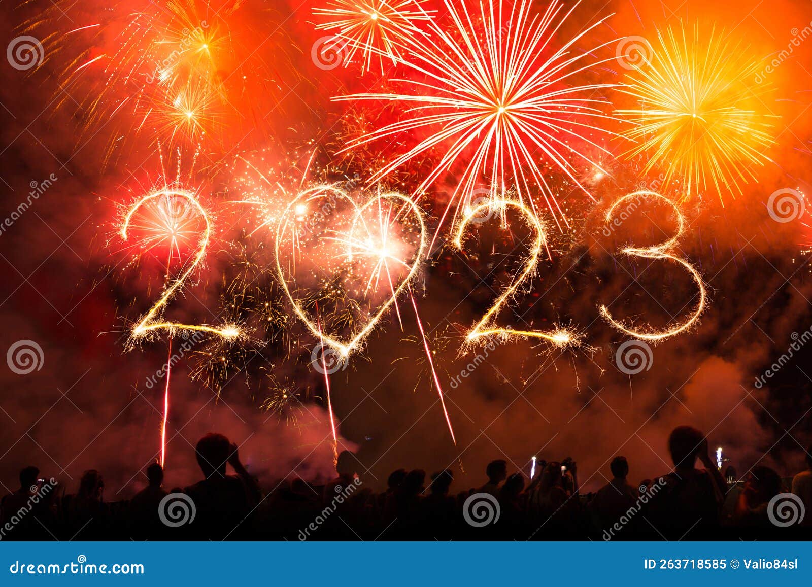 2023 New Year Text Made with Fireworks Sparklers and Bengal Lights on ...