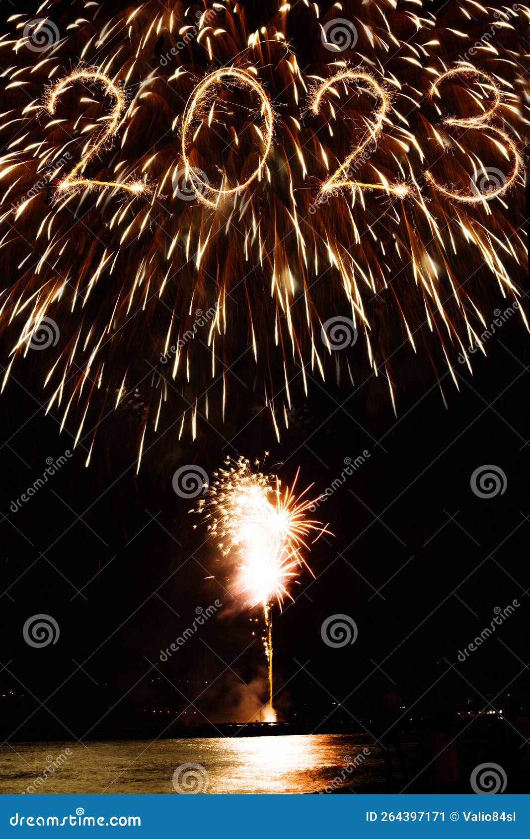 2023 New Year Coming Written with Sparkler and Fireworks Illuminationas ...