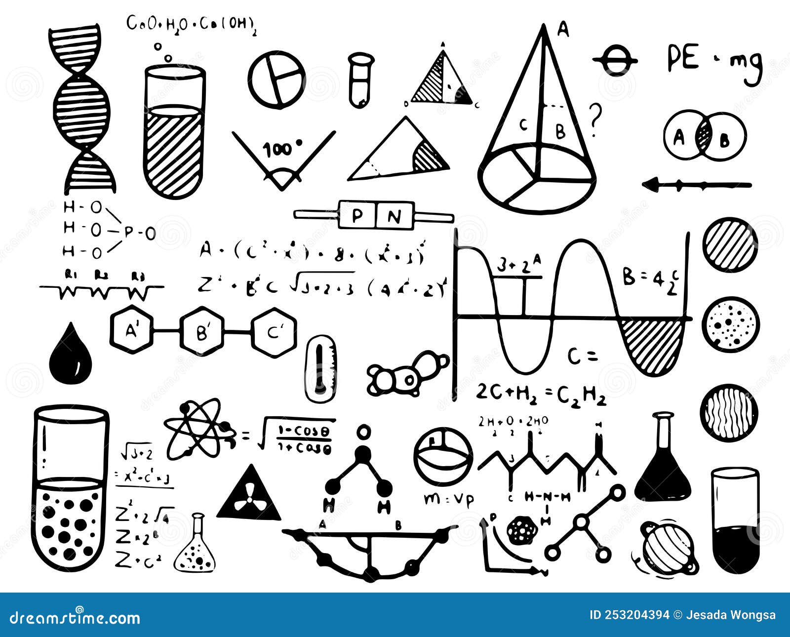 Written Geometric Equations Chemical Formula and Physics Formulas ...