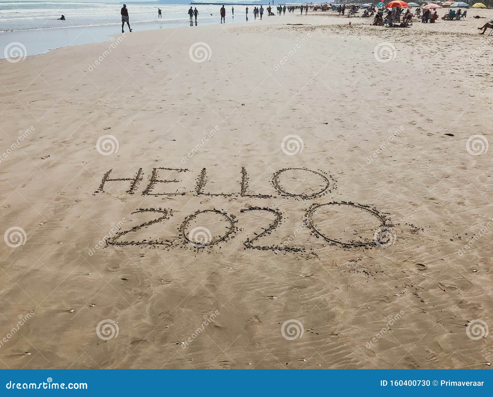It Written Hello 2020 on the Beach Stock Photo - Image of number ...