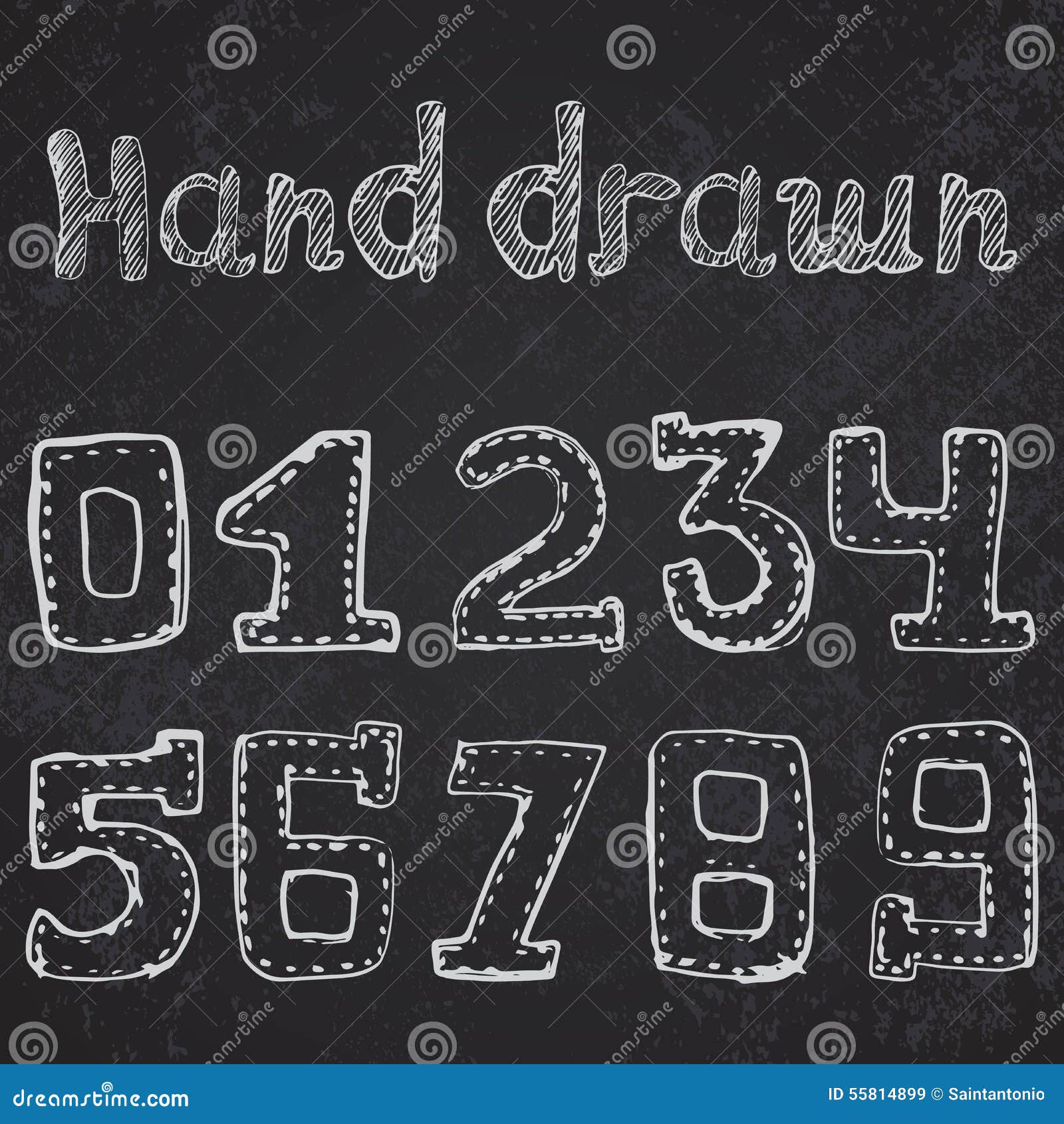 Written Numbers 0-9 Hand Drawn Sketch on Chalkboard Stock Vector ...