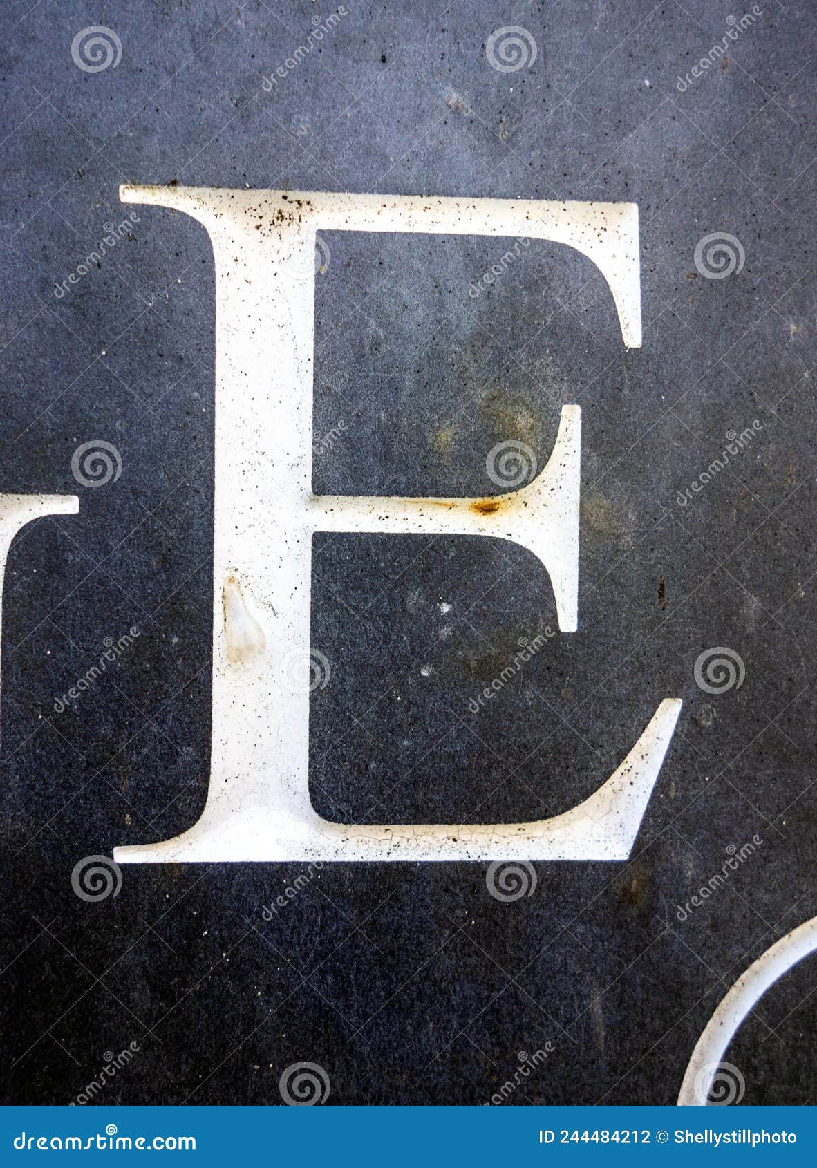 Written Wording in Distressed Typography Found Letter E Stock Photo ...