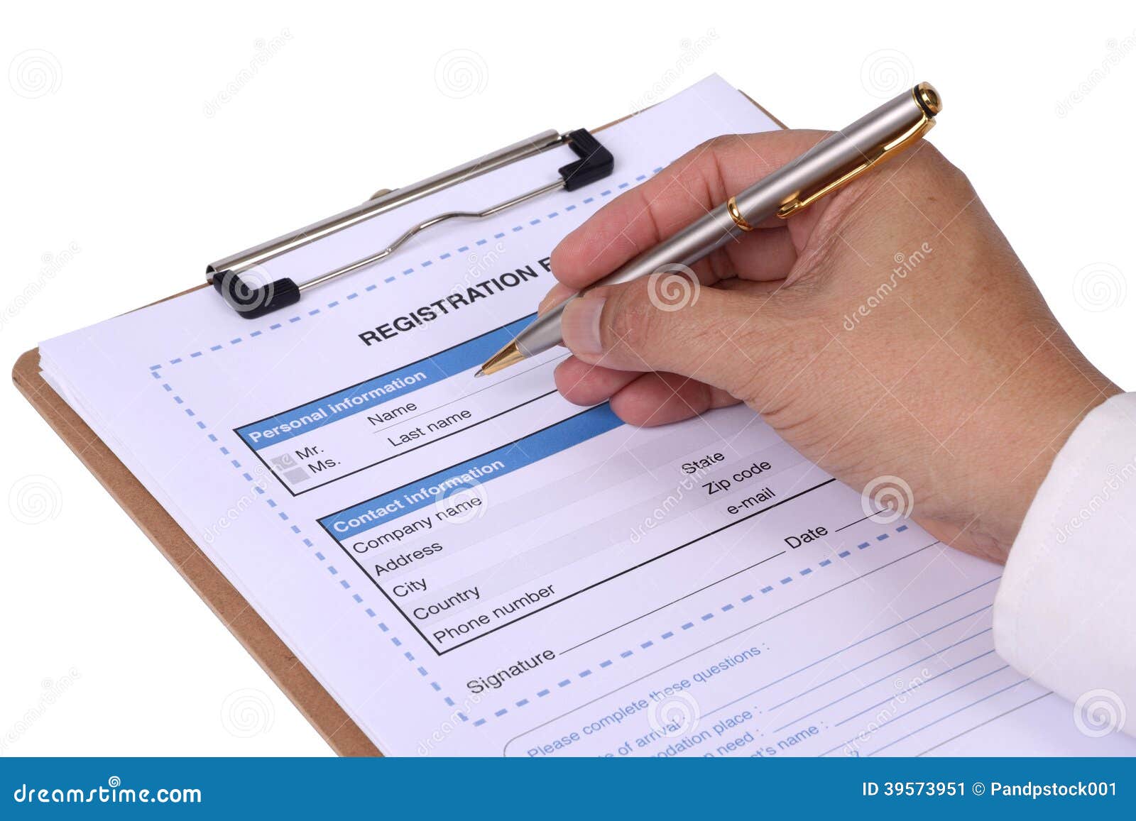 Writting Registration Form. Stock Image - Image of business, clipboard ...