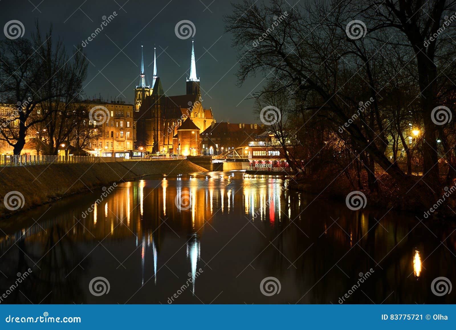 Wroclaw Evening View of Cathedral Island Stock Image - Image of ...