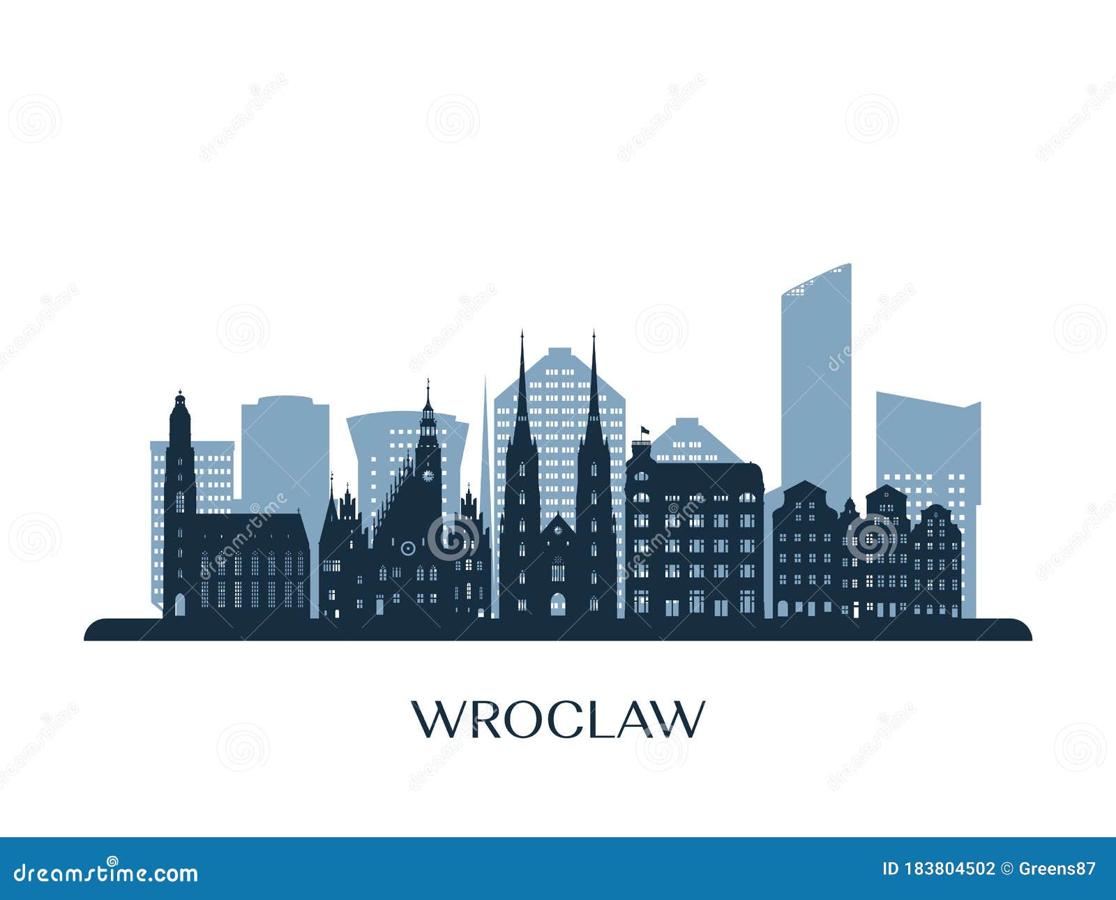 Wroclaw Skyline, Monochrome Silhouette. Stock Vector - Illustration of ...