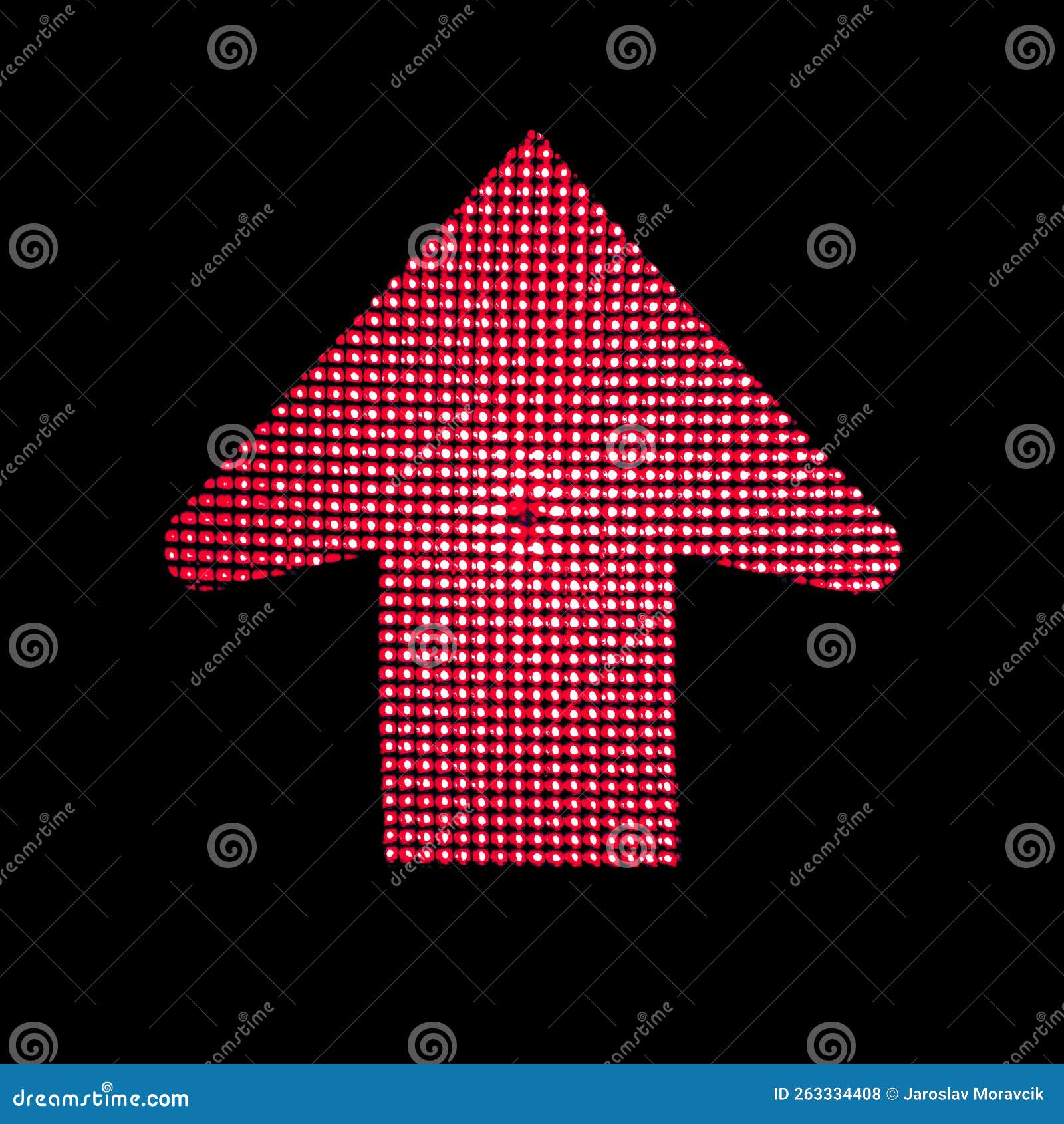 Wrong Direction. Red Arrow Light on Traffic Lights on Black Background ...