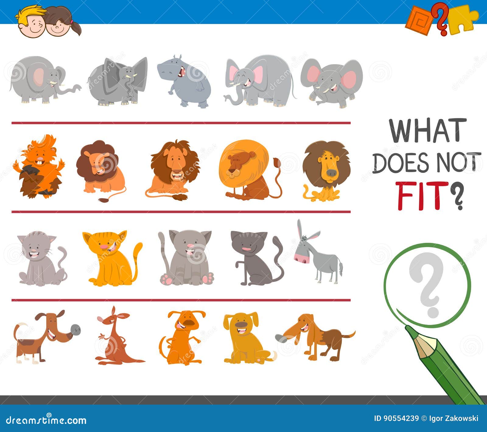 Wrong Picture in a Row Game Stock Vector - Illustration of animal ...