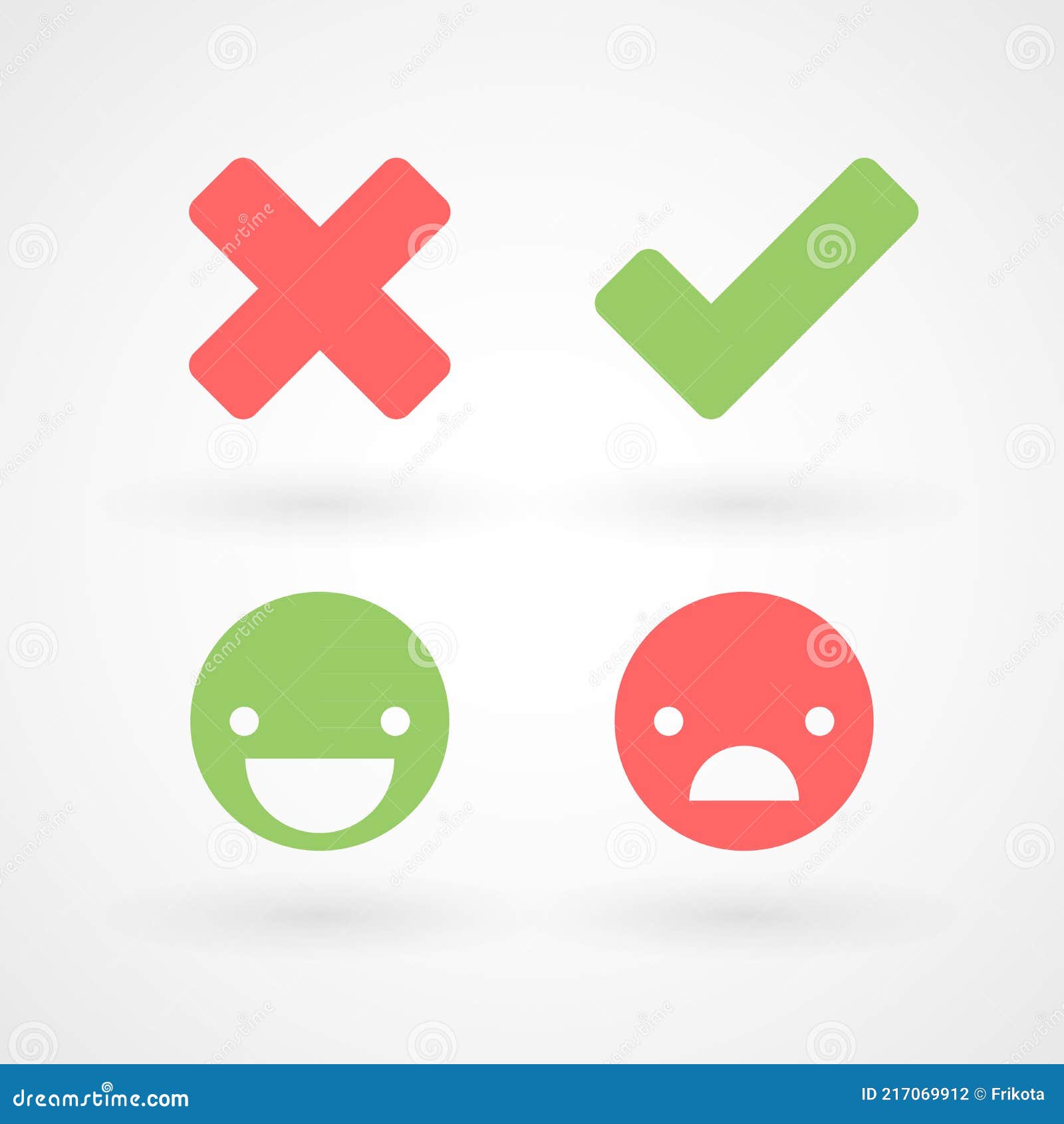 Wrong and Right Check Mark Icons. Happy and Unhappy Smileys. Vector ...