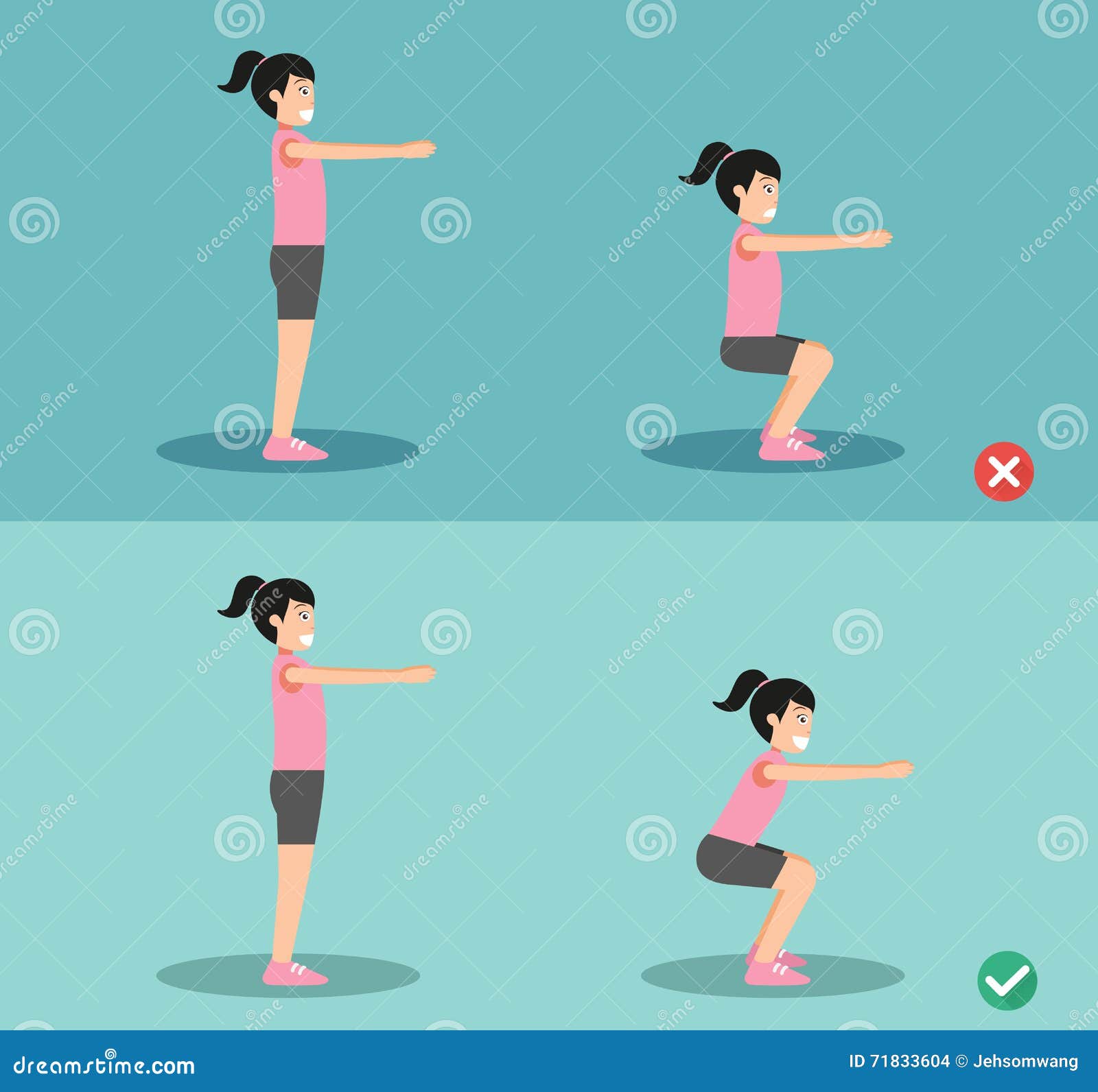 Wrong and Right Squat Posture,vector Stock Vector - Illustration of ...