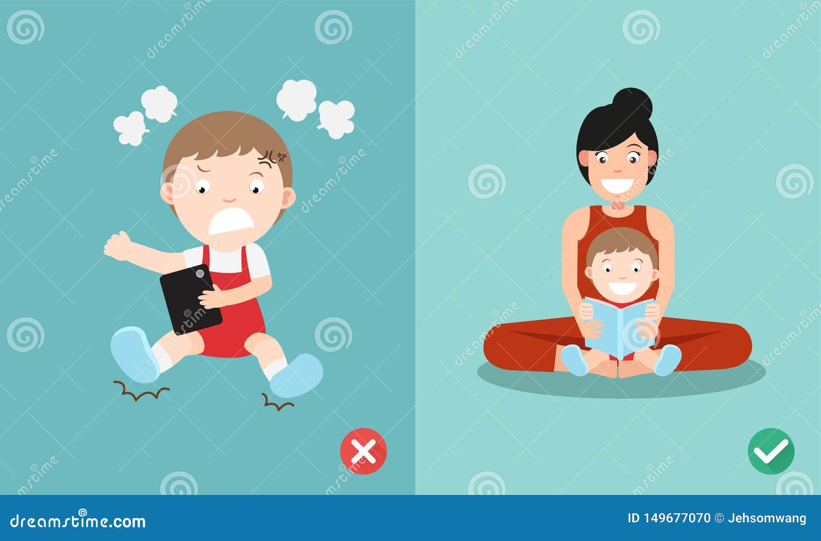 Wrong and Right Way for Kids Stop Using Smartphone Stock Vector ... Wrong and Right Way for Kids Stop Using Smartphone Stock Vector ...